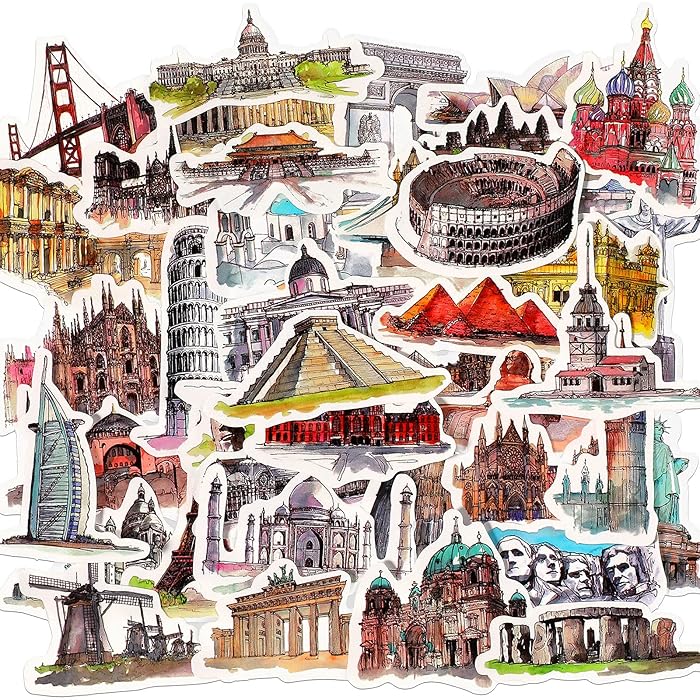 Buy 84 Pieces Scenic Luggage Decals Stickers World Architecture ...