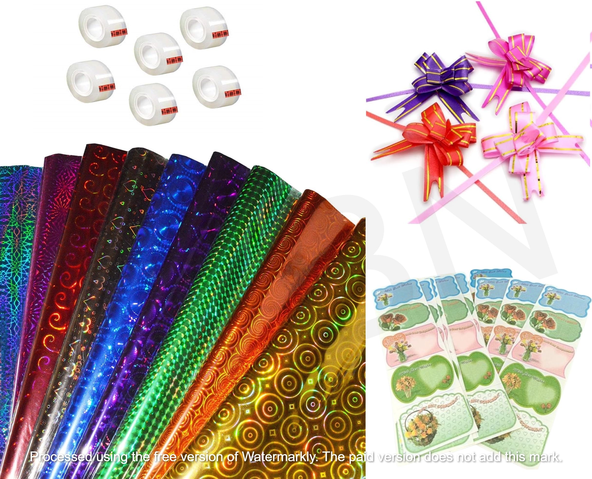 YBN - 25 PCS Gift Wrapping Holographic Cellophane Sheets with 40 PCS ...