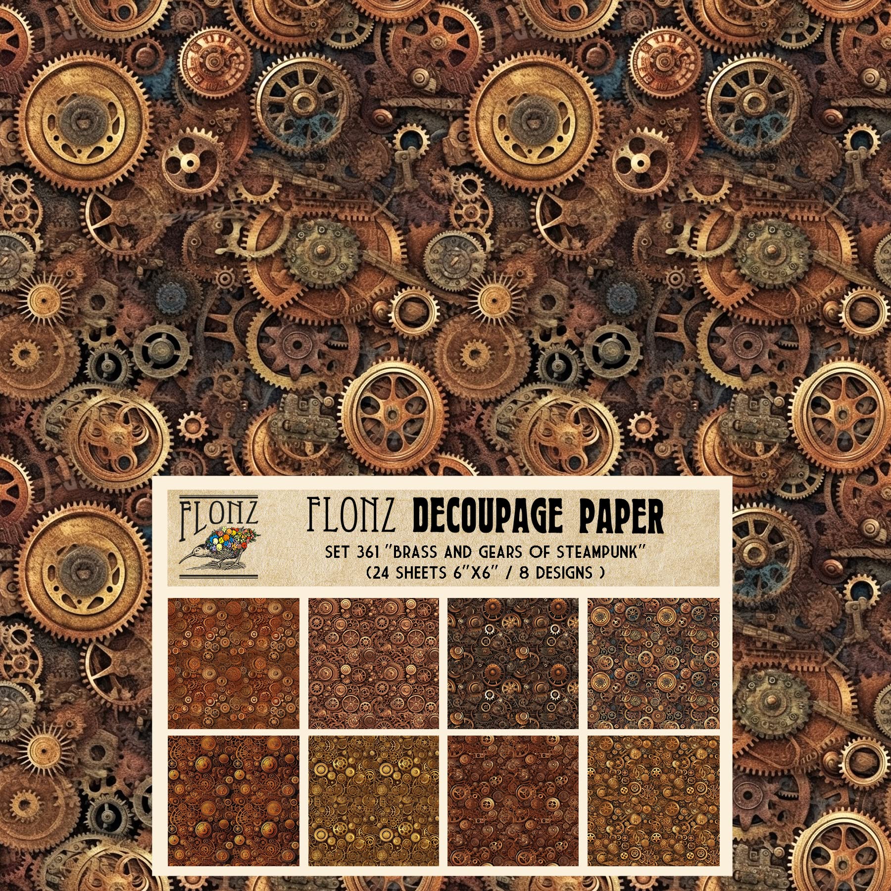 Amazon.com: Decoupage Paper Pack (24 Sheets 6"x6") of Steampunk Brass ...