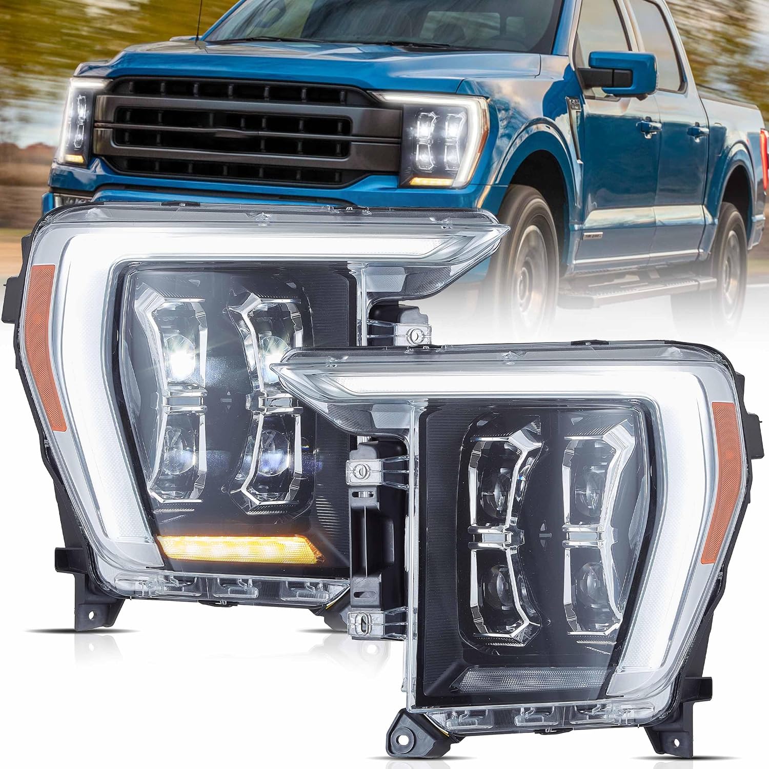 Amazon.com: VLAND Headlight Assembly Fit for Ford F150 2021-2023 14th ...