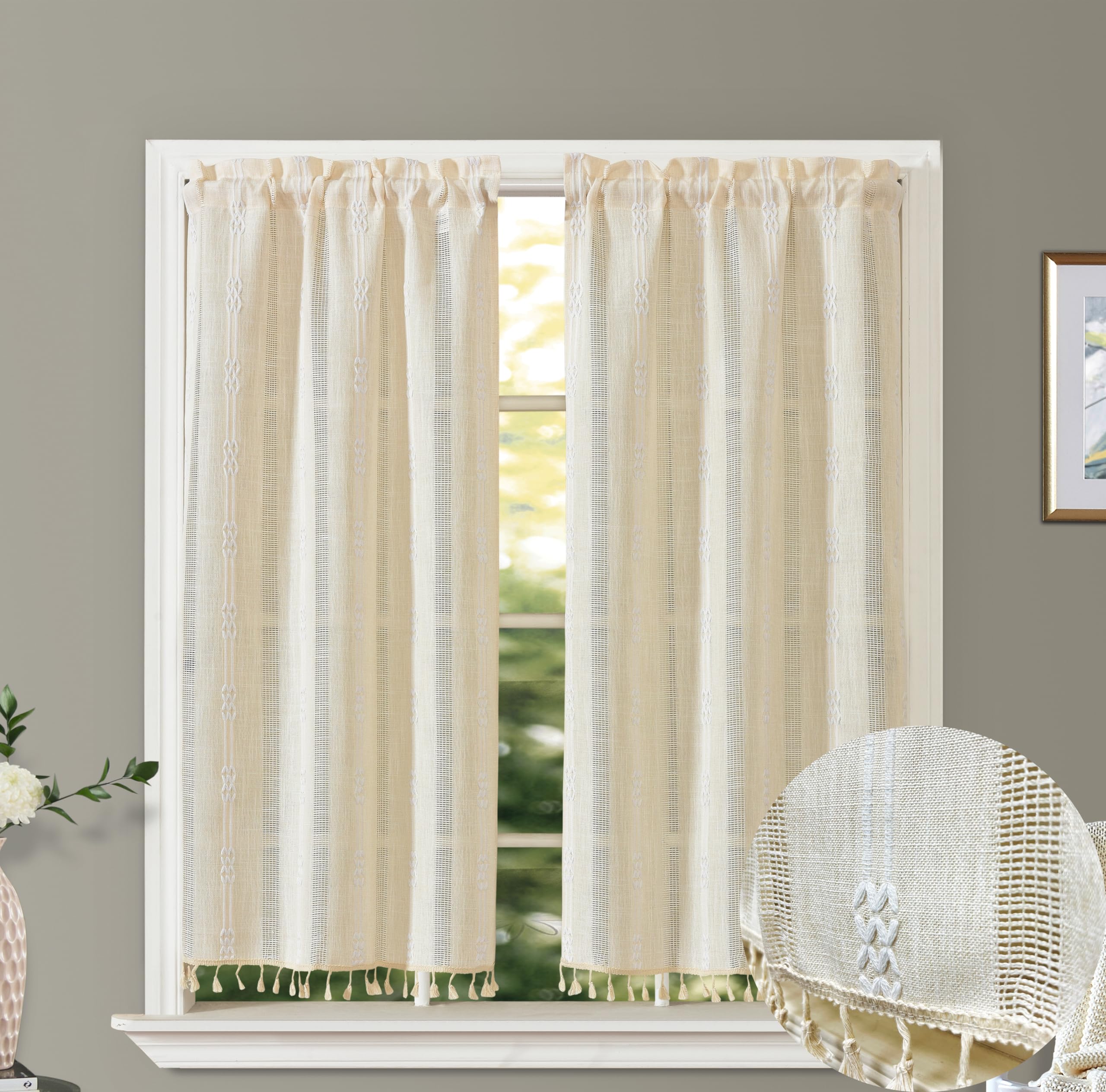 Amazon.com: GOHD Country Road Tiers Kitchen Curtains Boho Jacquard ...