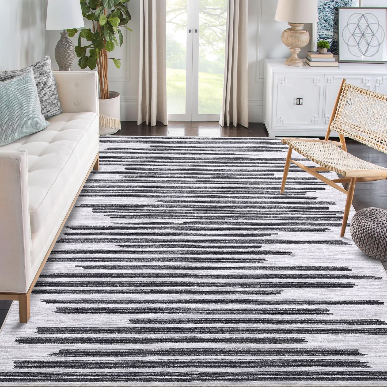 Large Area Rug 8X10 Bohemian Rug Modern Berber Stripe Area Rug Non Slip ...