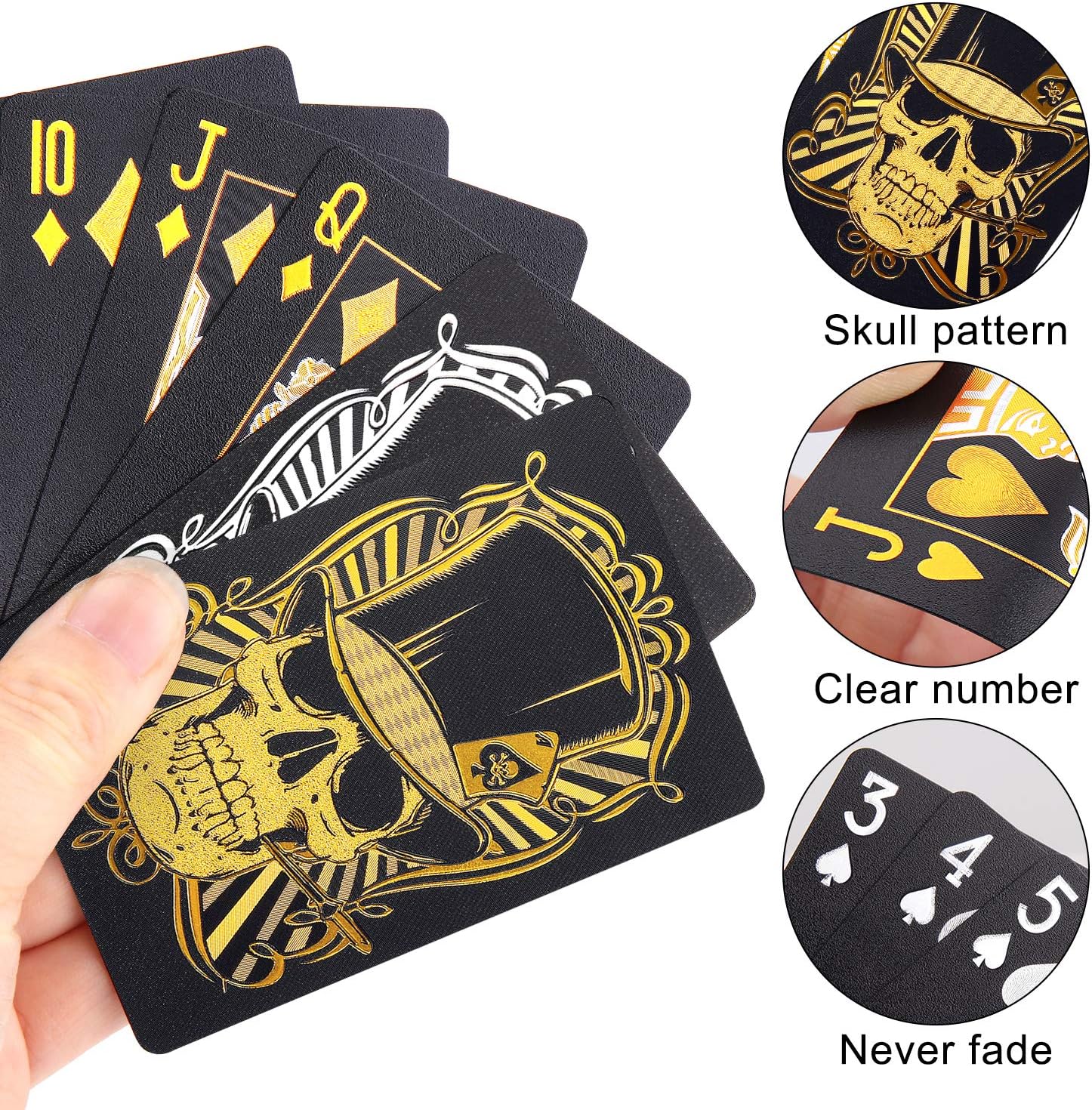 Joyoldelf 2 Decks of Cool Black Playing Cards, Skull Pattern Waterproof ...