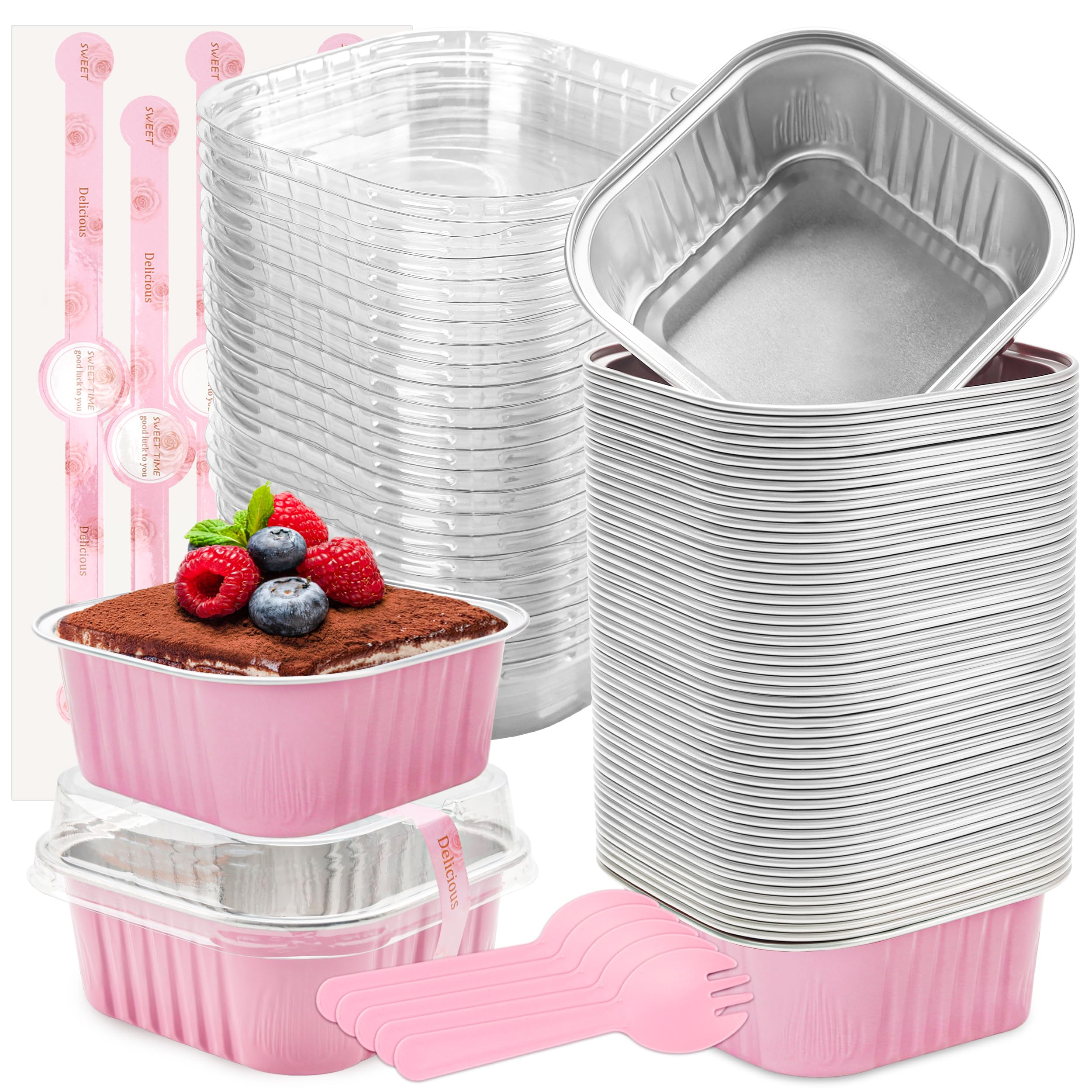 Amazon.com: LOKQING 50 Pack Mini Cake Pans with Lids and Spoons Small ...