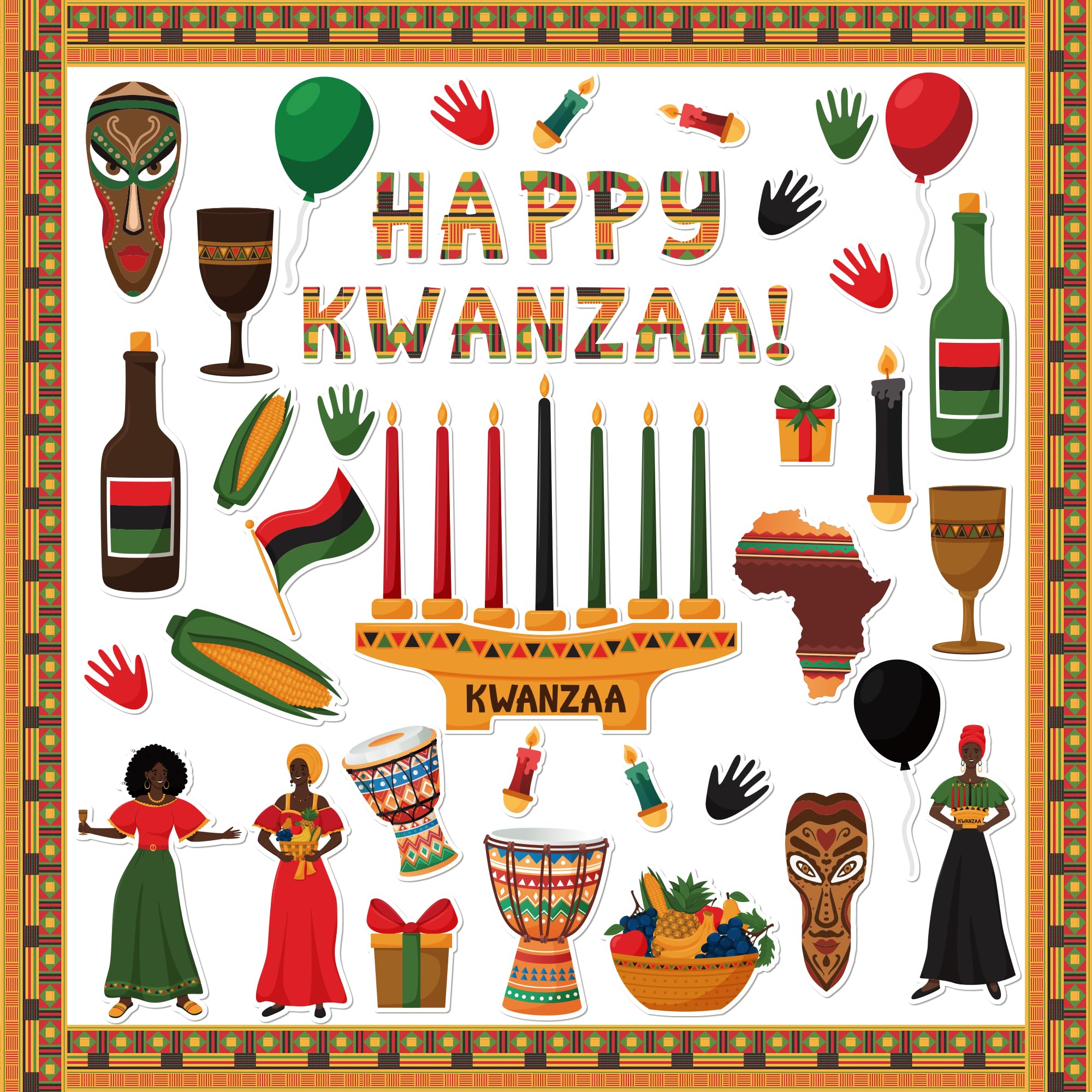 Amazon.com : BkeeCten 95pcs Kwanzaa Bulletin Board Set with 10 Sheets ...