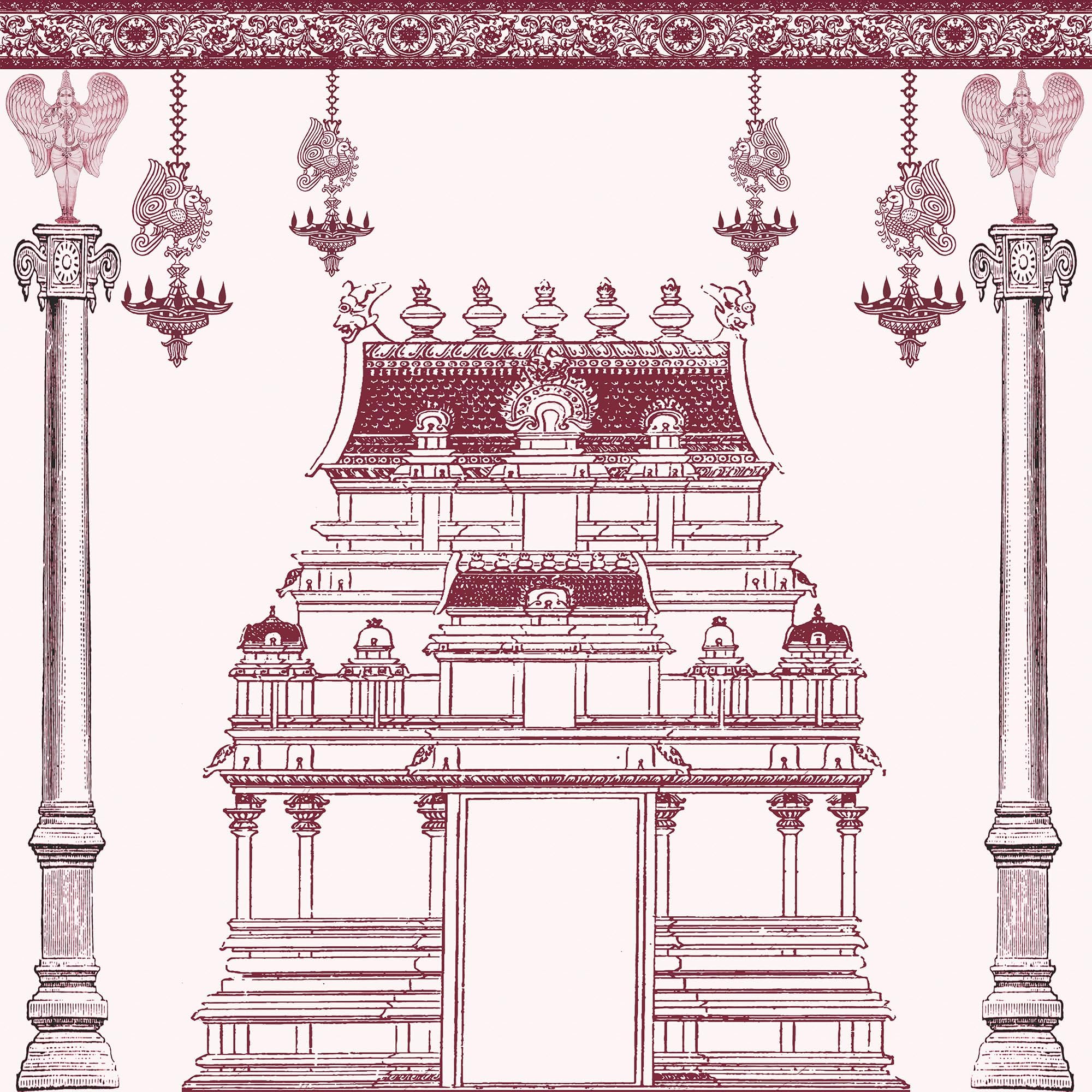 Dhara Retro Temple Art Printed (8FT-8FT) Backdrop Cloth for Pooja ...