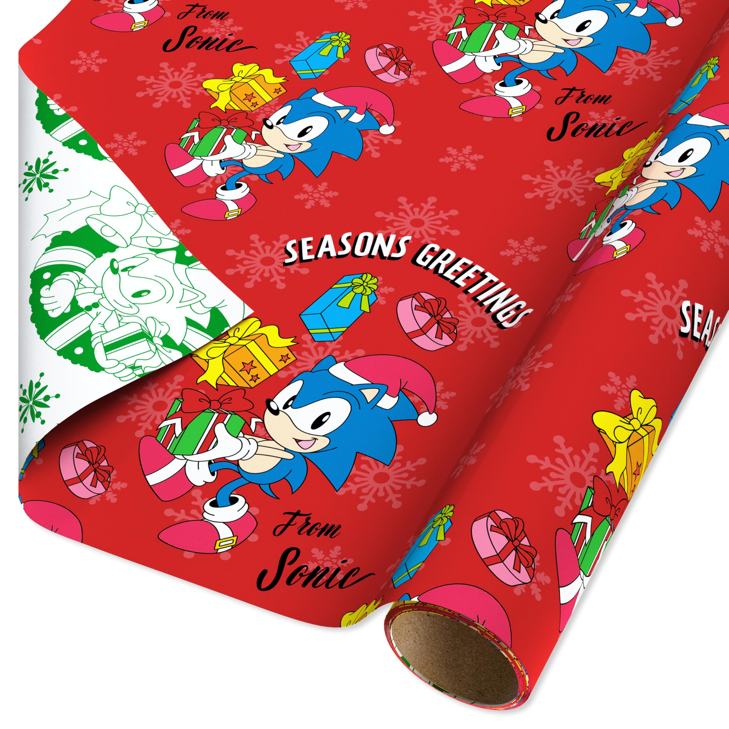 American Greetings Reversible Christmas Wrapping Paper for Kids, Sonic ...