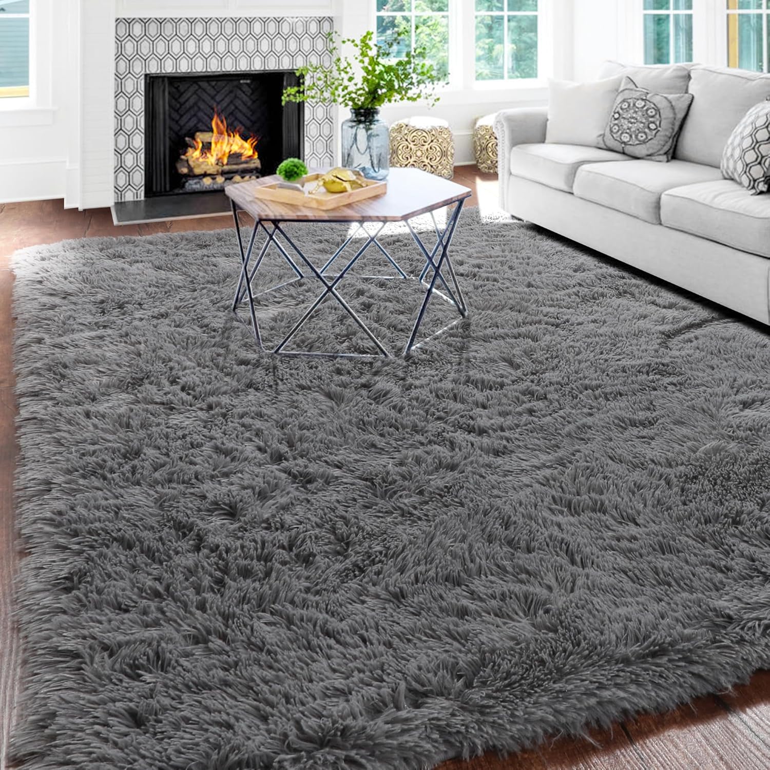 Amazon.com: Amdrebio Grey Modern Large Living Room Rugs,6x9 Rug,Fluffy ...