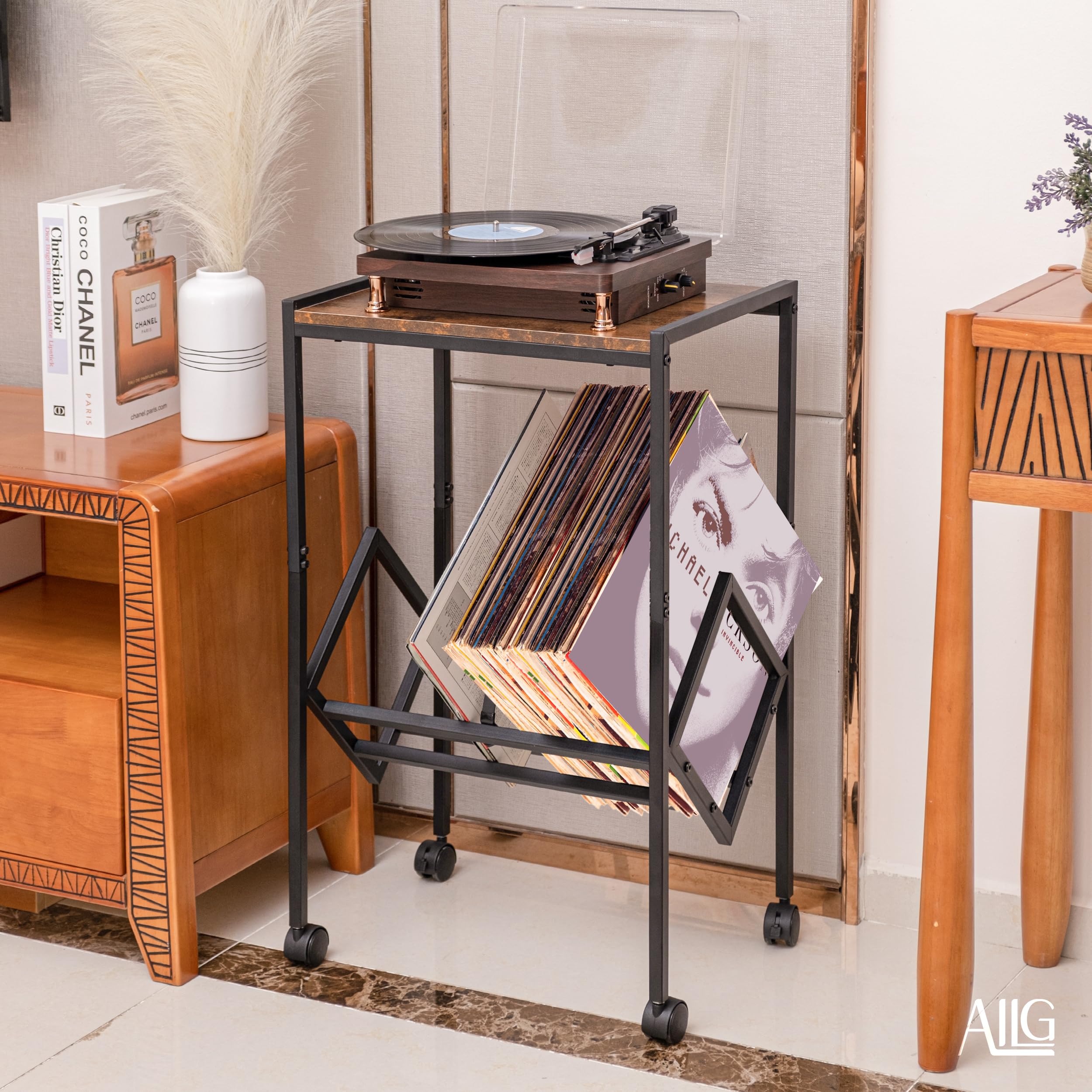 Amazon.com: 2-Tier Record Player Stand with Vinyl Record Storage with ...