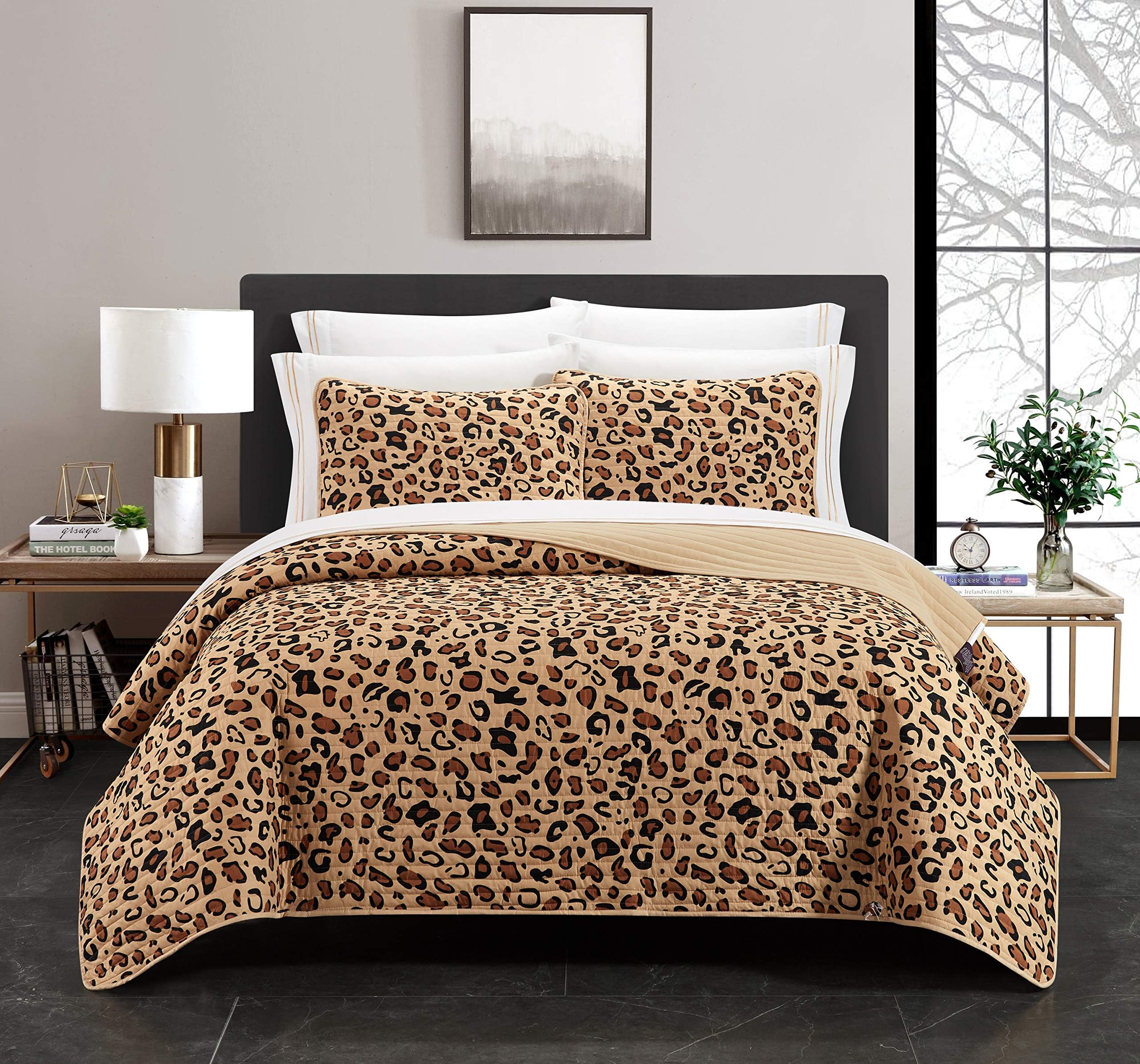 Amazon.com: MarCielo 3 Piece Quilted Bedspread Leopard Print Quilt ...