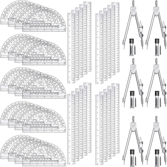 Buy 46 Pieces Plastic Protractor Ruler and Compass Sets 20 Math ...