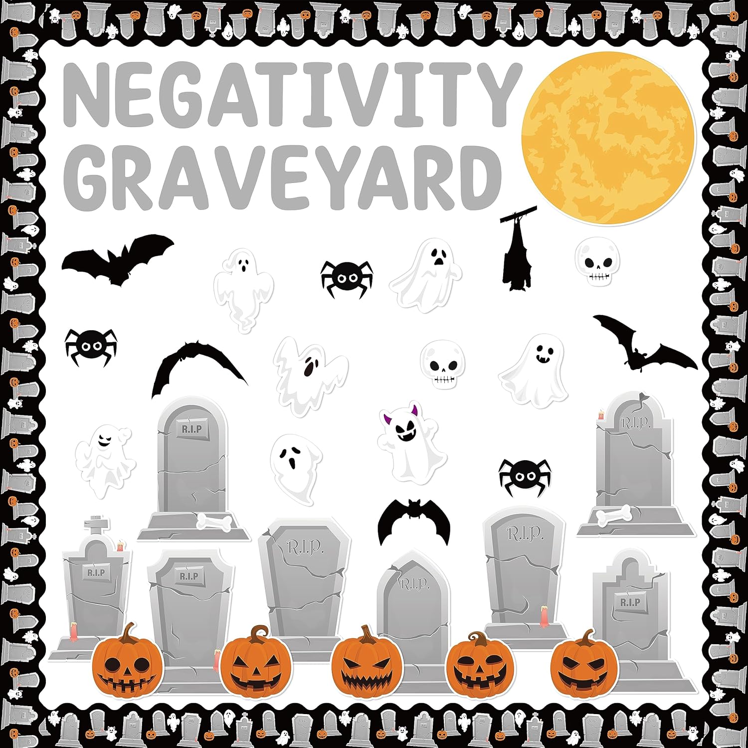 Amazon.com: CPicdn 132Pcs Halloween Negativity Graveyard Bulletin Board ...