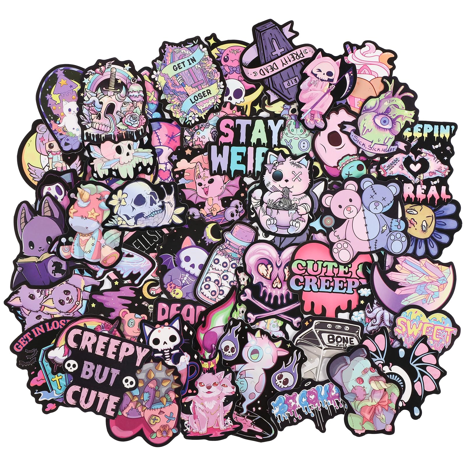 100pcs Cute Gothic Stickers, Pink Gothic Anime Stickers Waterproof ...