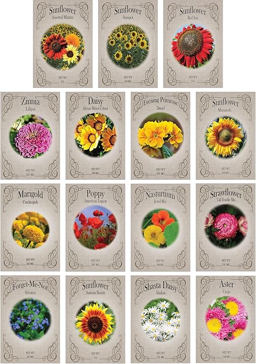 Amazon.com : Set of 15 Premium Variety Flower Seed Packets - Heirloom ...
