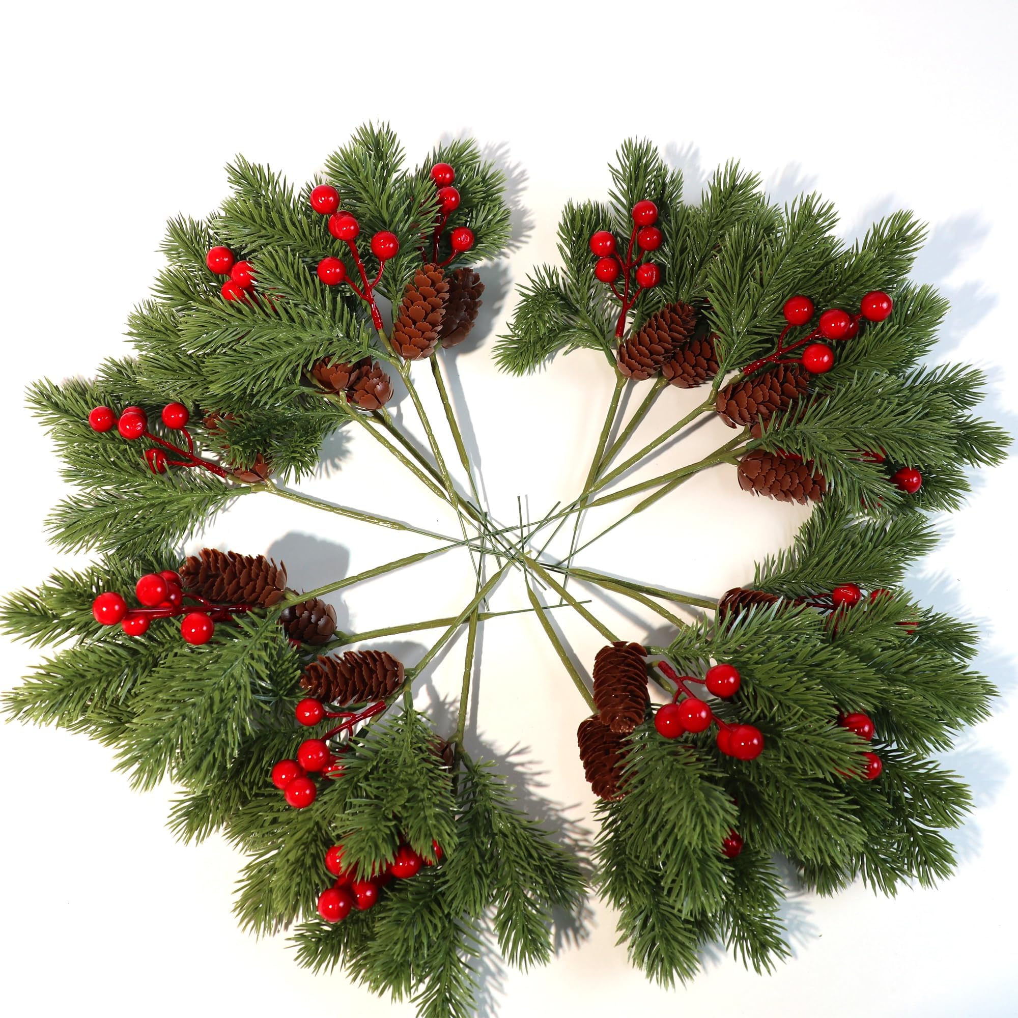 Amazon.com: Red Berry Stems Pine Branches Evergreen Berries Décor 8 PCS ...