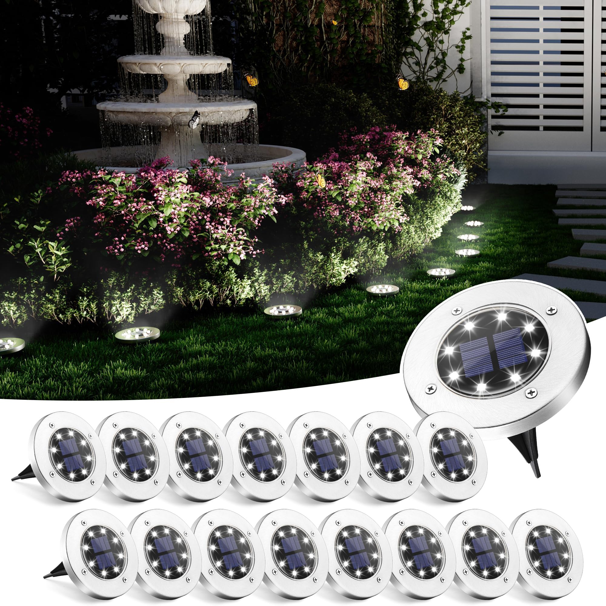 SOLPEX Solar Ground Lights, 16 Pack Solar Lights Outdoor Waterproof, 8 ...