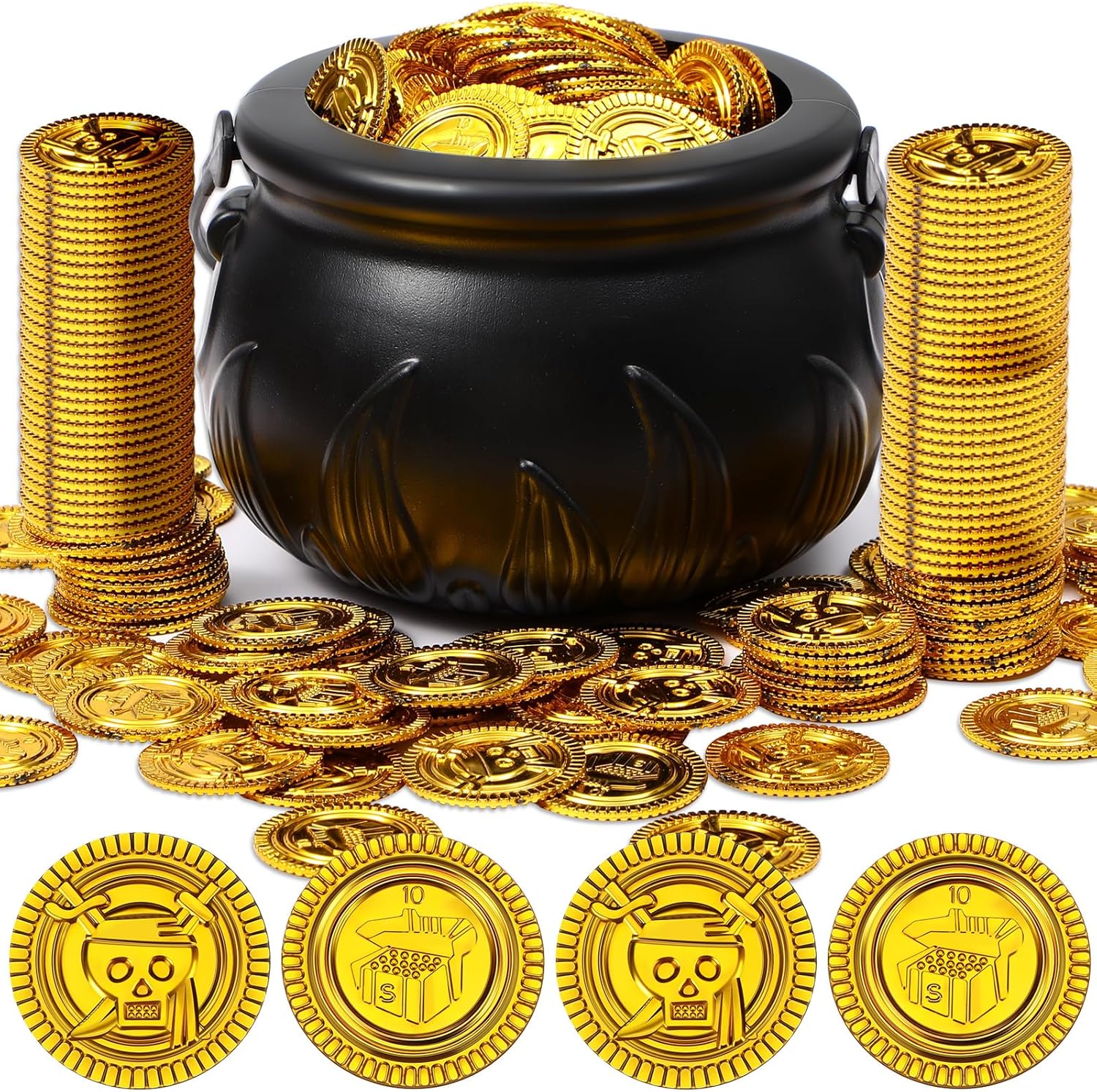 Amazon.com: Wettarn 209 Pcs Pirate Gold Coins Halloween Cauldron ...