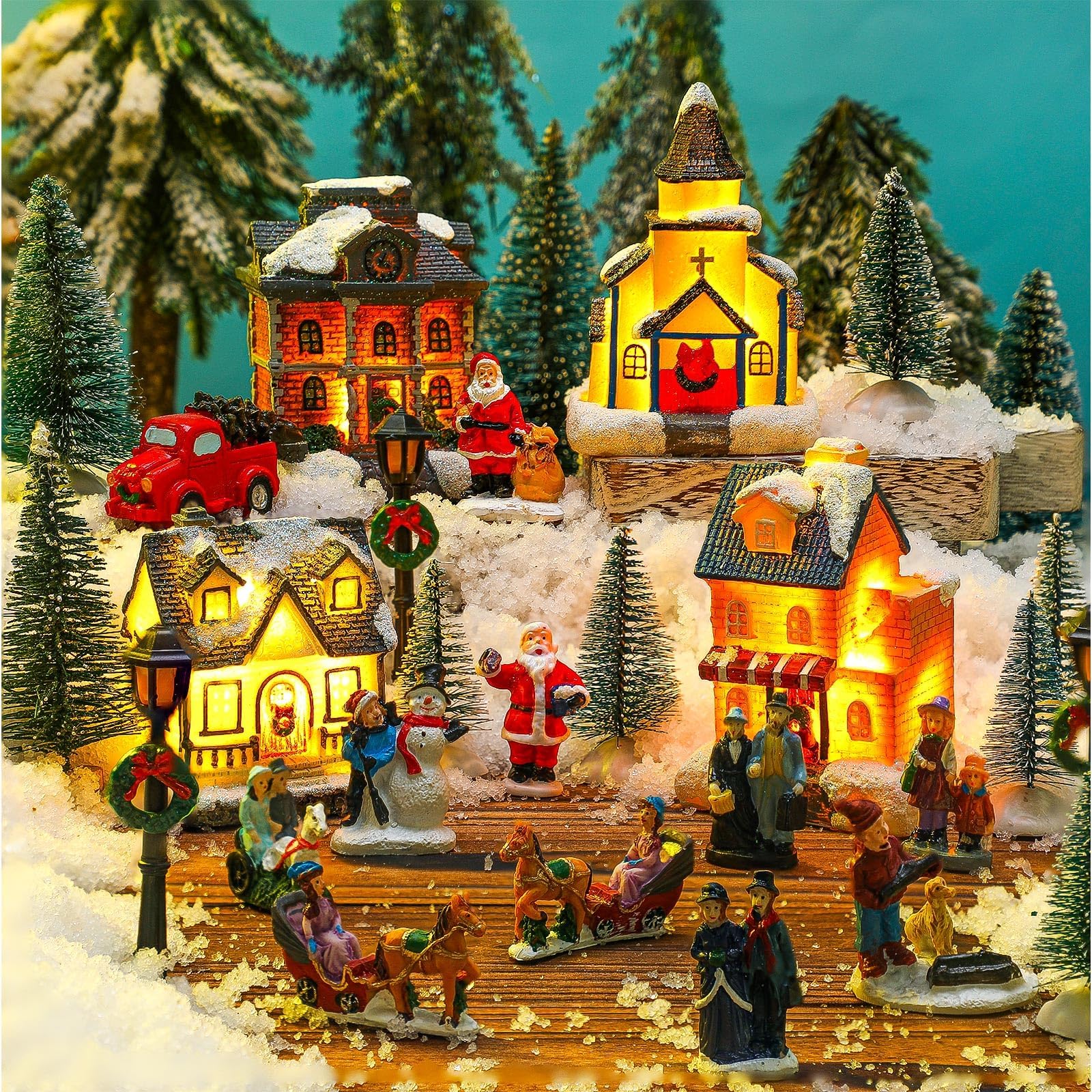 Amazon.com: Wettarn 26 Pcs LED Christmas Villages Sets Christmas ...