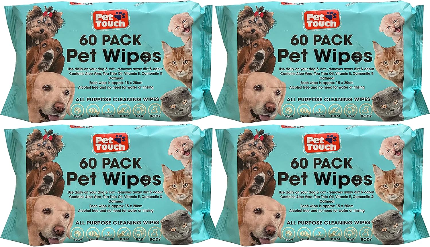 Pet Wipes All Purpose Pet Wipes for Dogs & Cats Alcohol Free Cleaning ...