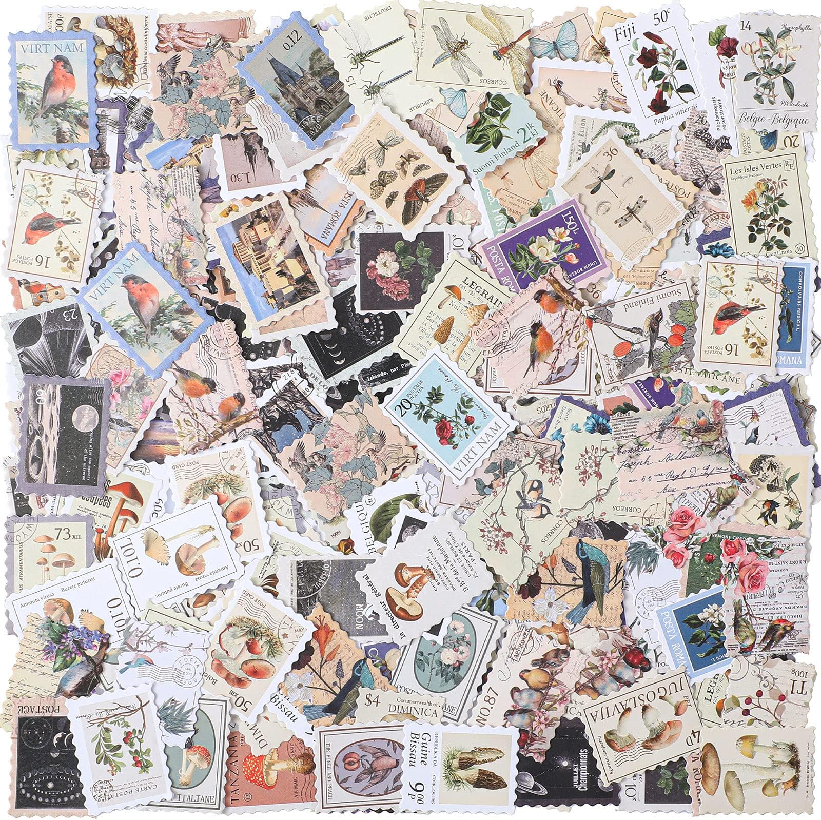 Amazon.com: 110pcs Retro Postage Stamps Aesthetic Stickers, Vintage Art ...