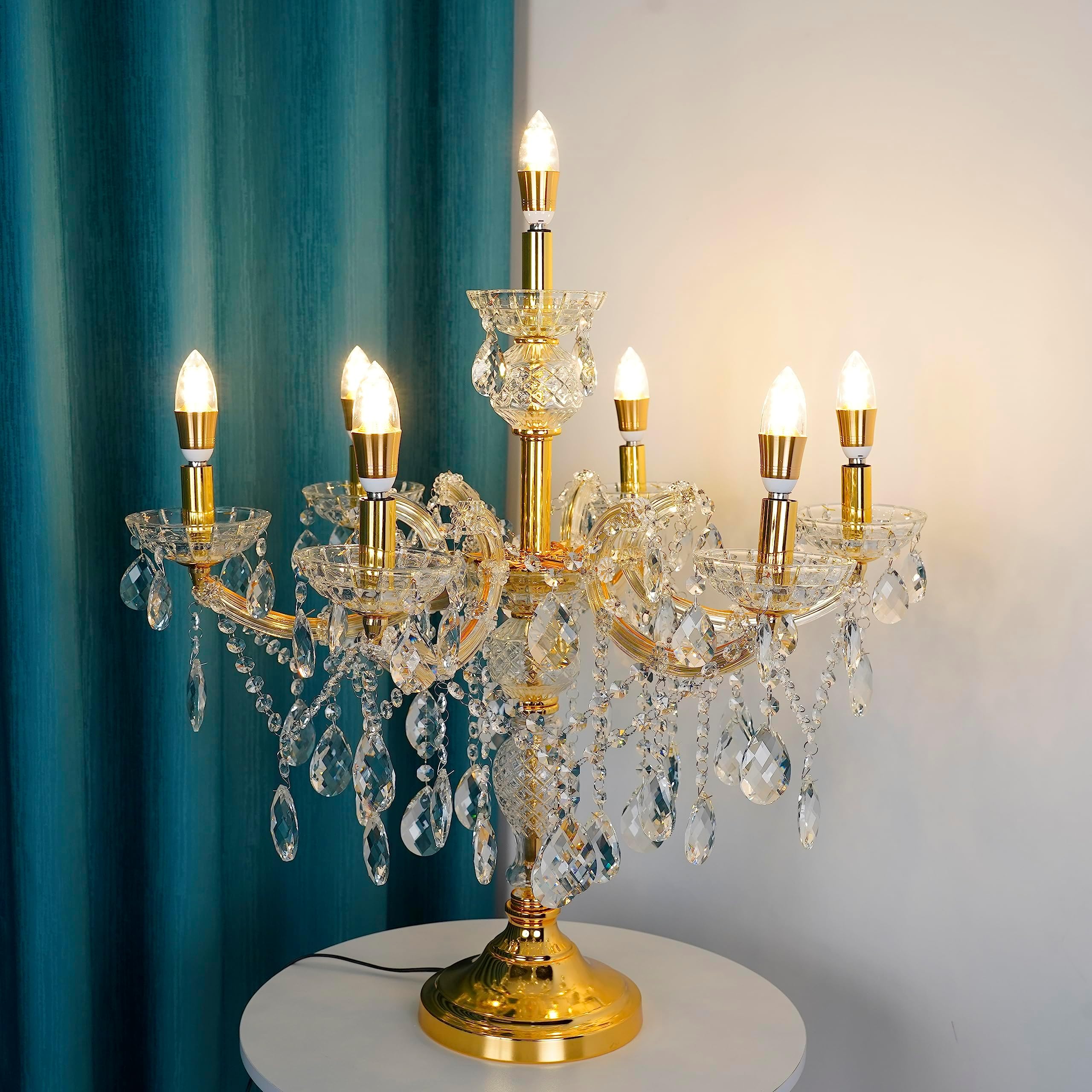 Aeyee Vintage Crystal Table Lamp, Antique Candelabra Decorative Bedside ...