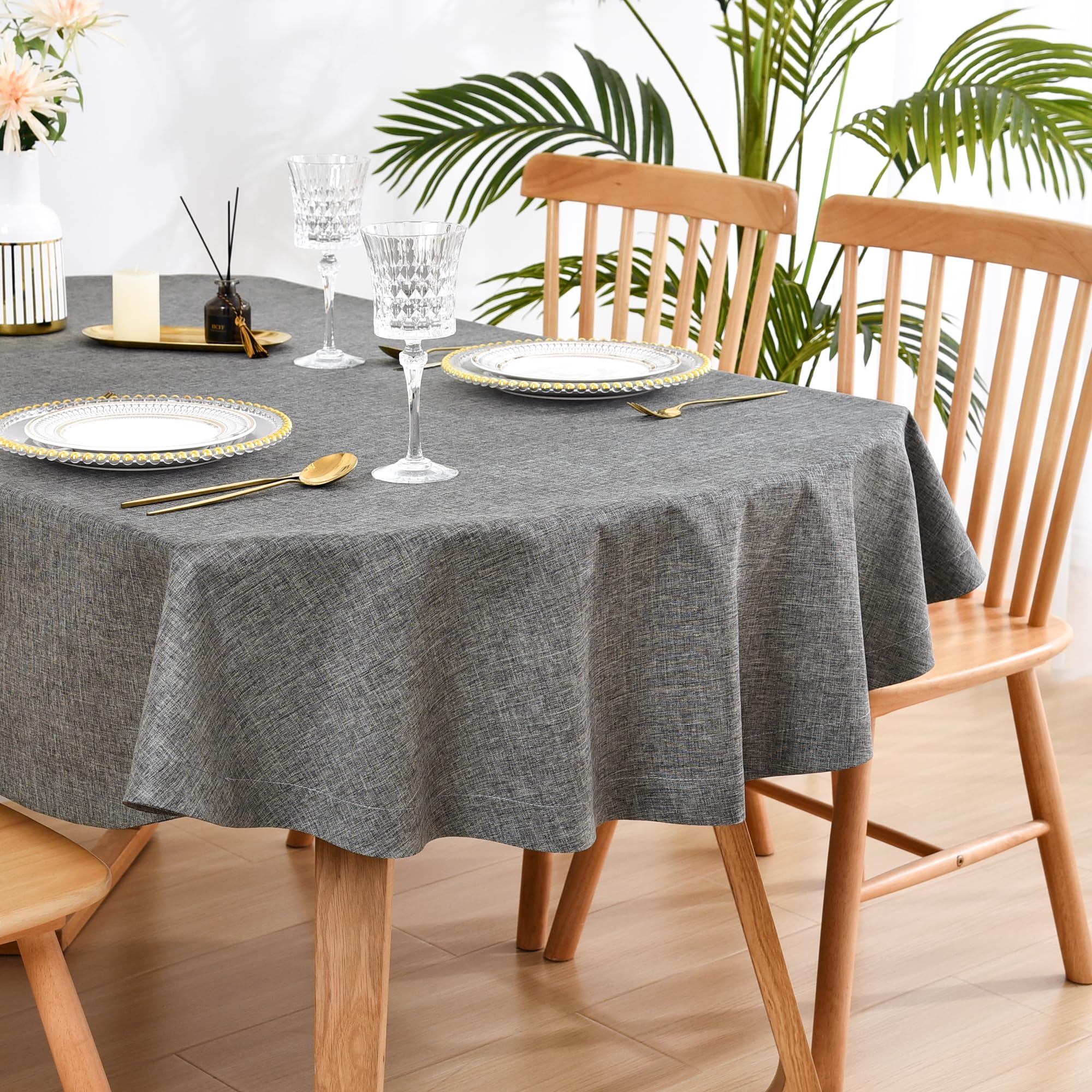 Amazon.com: Wolkemer Faux Linen Small Oval Tablecloth Heavy Duty ...