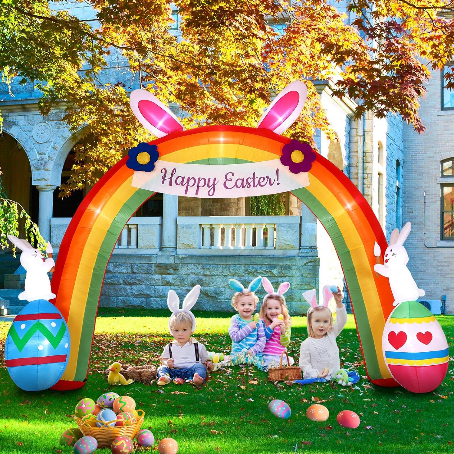 Amazon.com: Glimin 9.8 ft Easter Inflatables Arch Yard Decorations Blow up Bunny Rainbow Archway ...