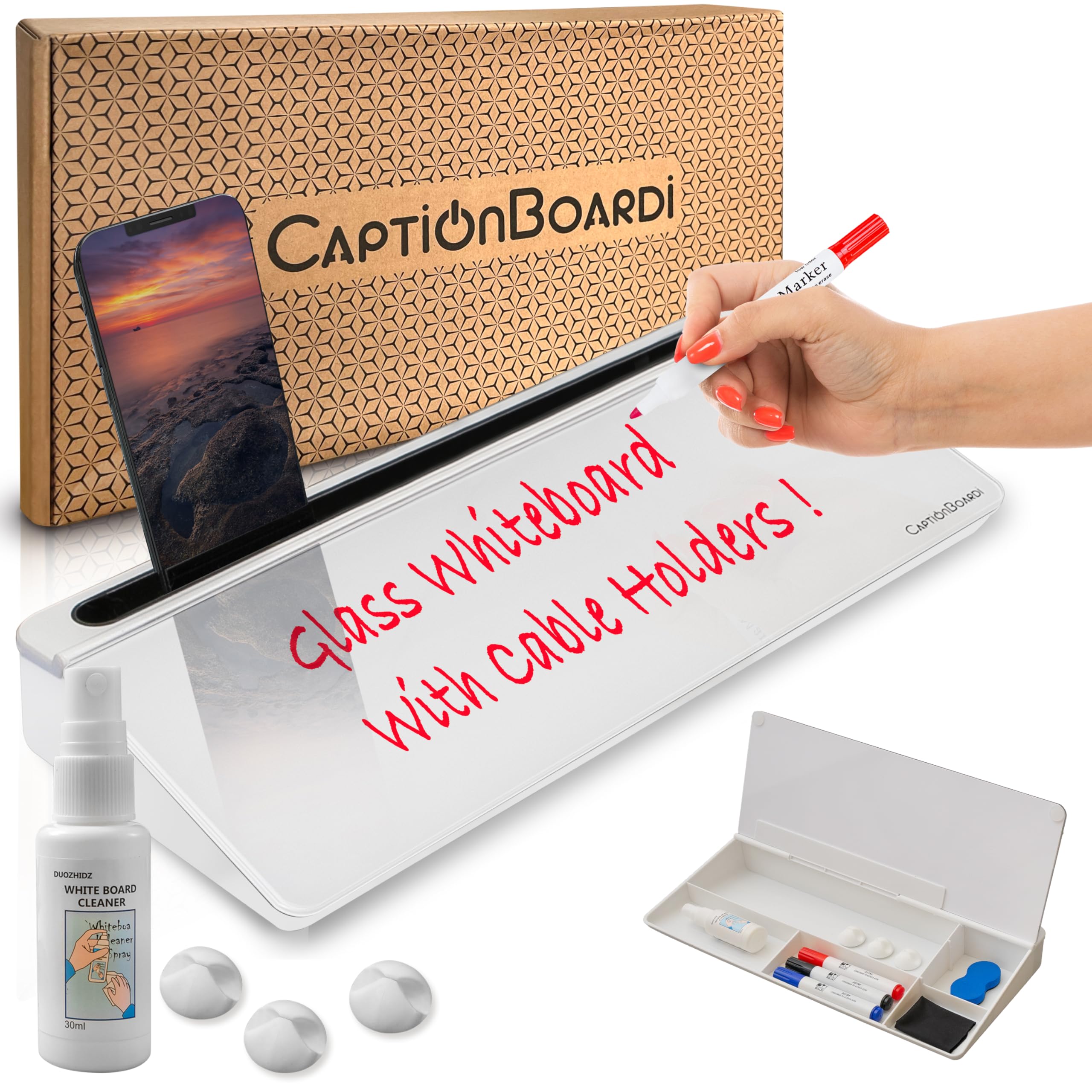 Captionboardi 15-Inch Desktop Whiteboard - Glass Dry Erase Board for ...
