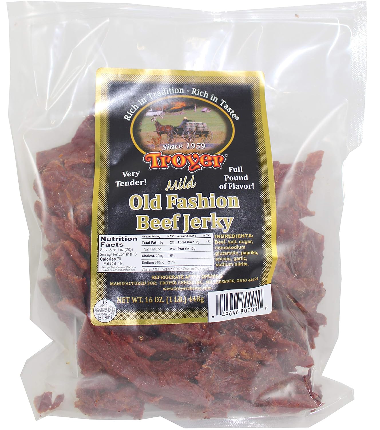 Amazon.com: Troyer Mild Beef Jerky 16 Ounces : Grocery & Gourmet Food