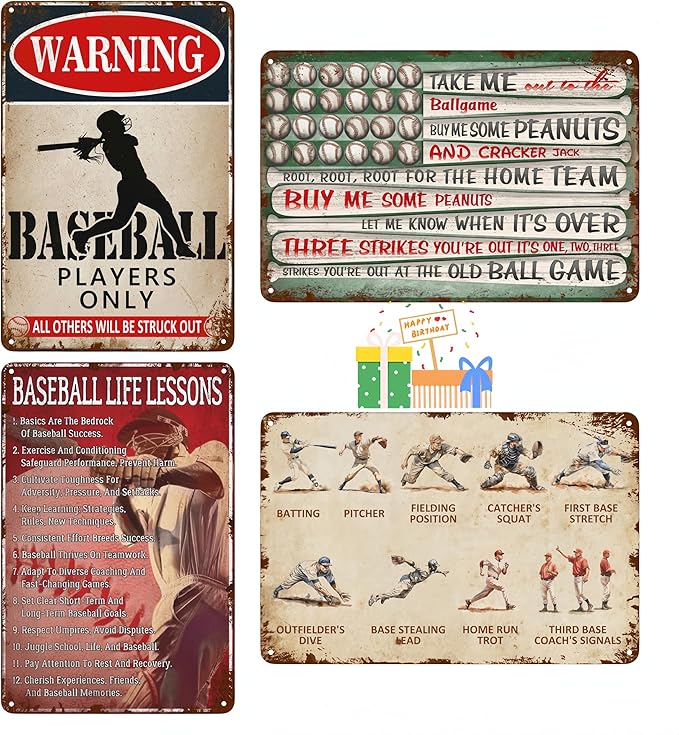 Amazon.com: Baseball Tin Sign - 8x12 Inch Vintage Metal Wall Art for ...