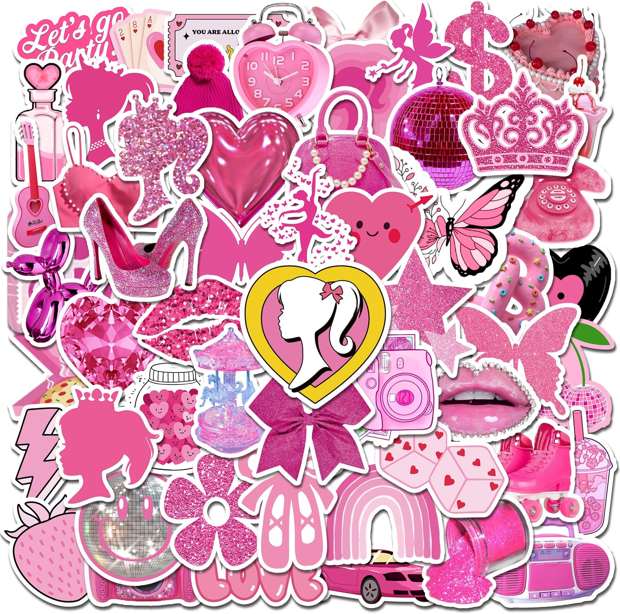 Amazon.com: 100 PCS Cartoon Stickers Hot Pink Stickers,Waterproof Vinyl ...