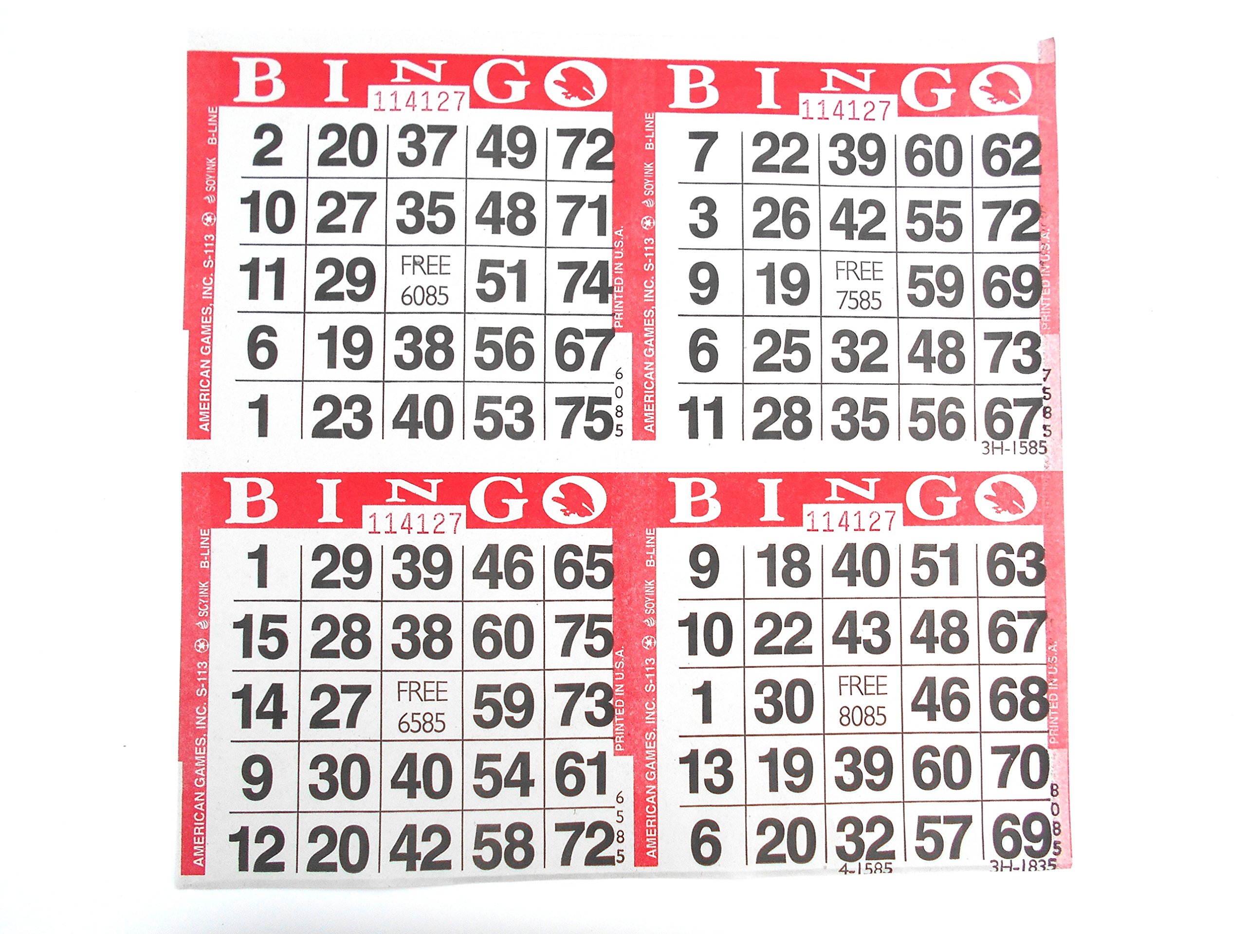 Amazon.com: SmallToys 4 on Red Bingo Paper Game Cards - 750 Sheets - 8 ...