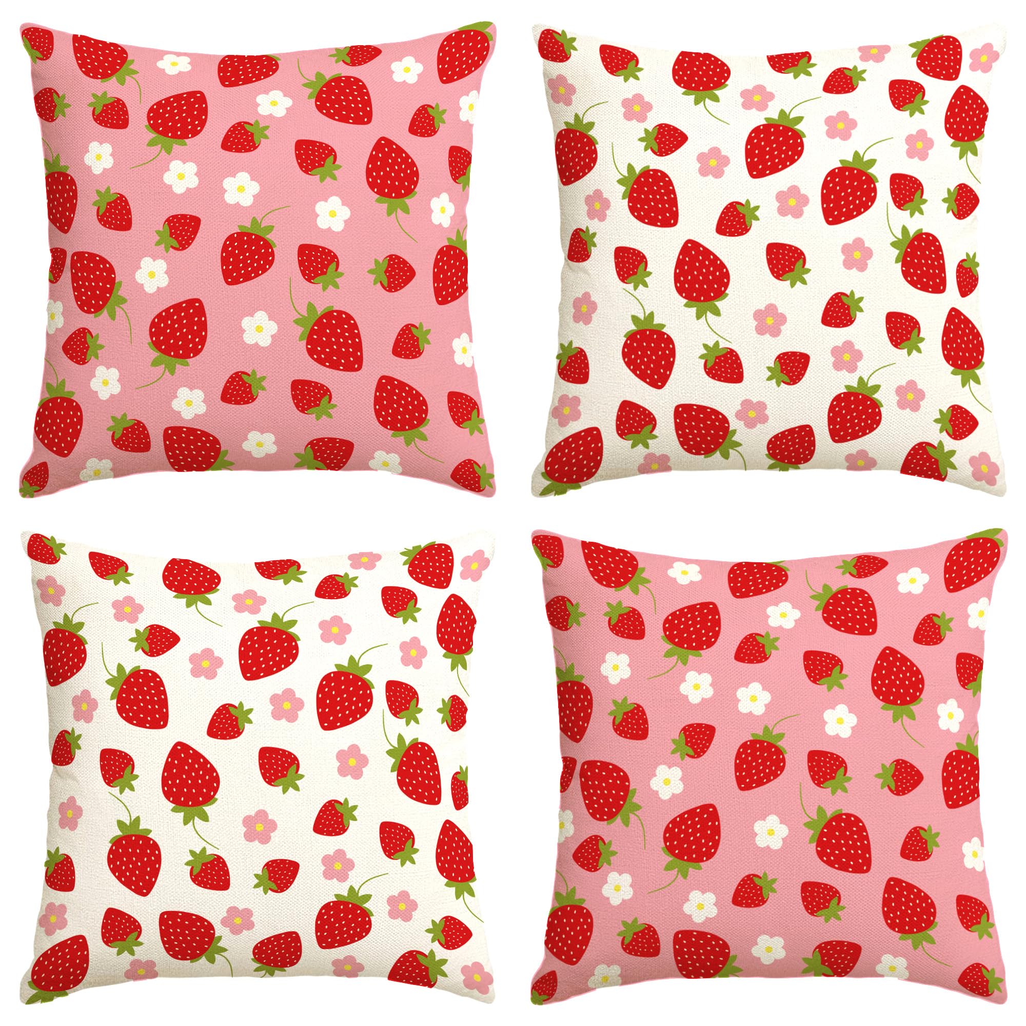 Amazon.com: Yarcooly Strawberry Pillow Covers Spring Summer Throw ...