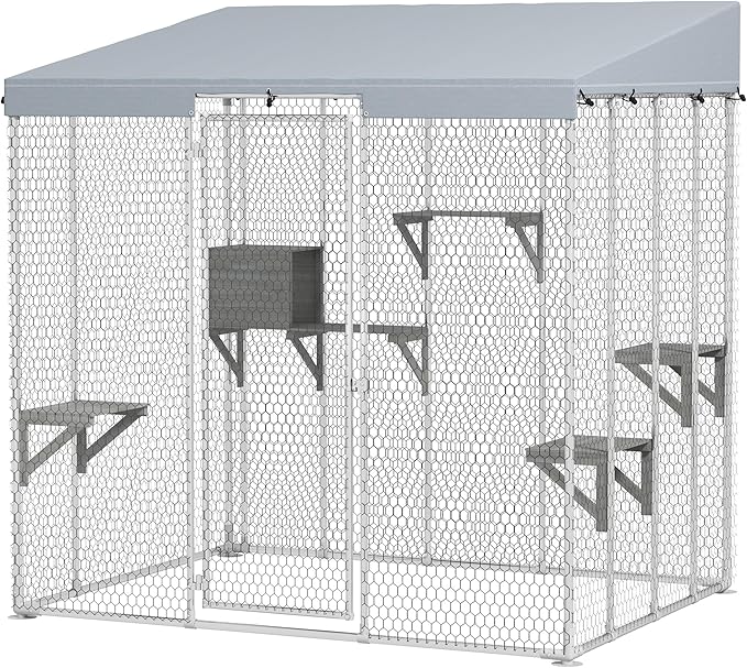 PawHut Catio Outdoor Cat Enclosure Large, 79" L Galvanized Steel ...