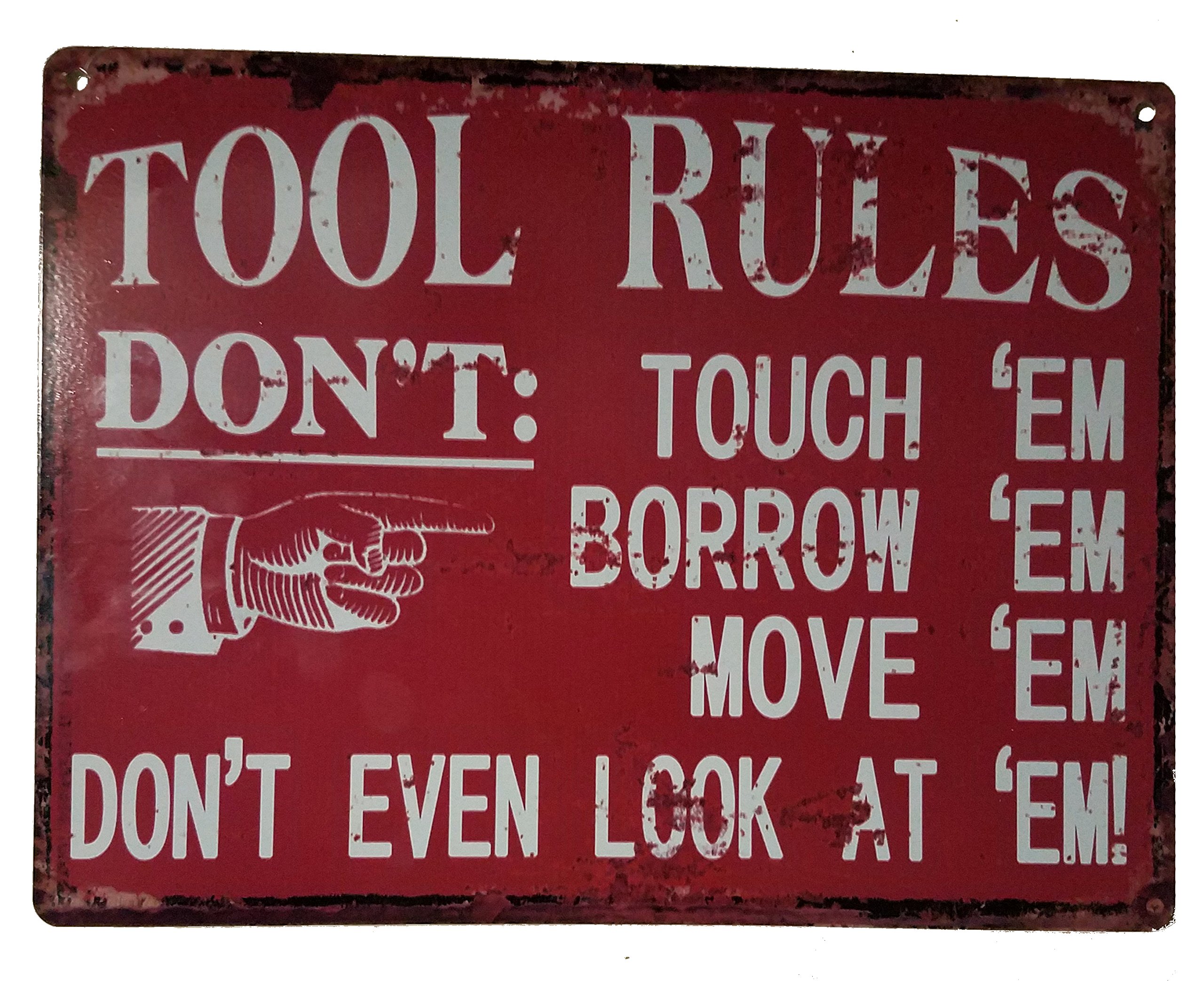 Amazon.com: Rustic Humorous "Tools Rules" Sign - Reads "TOOL RULES DON ...