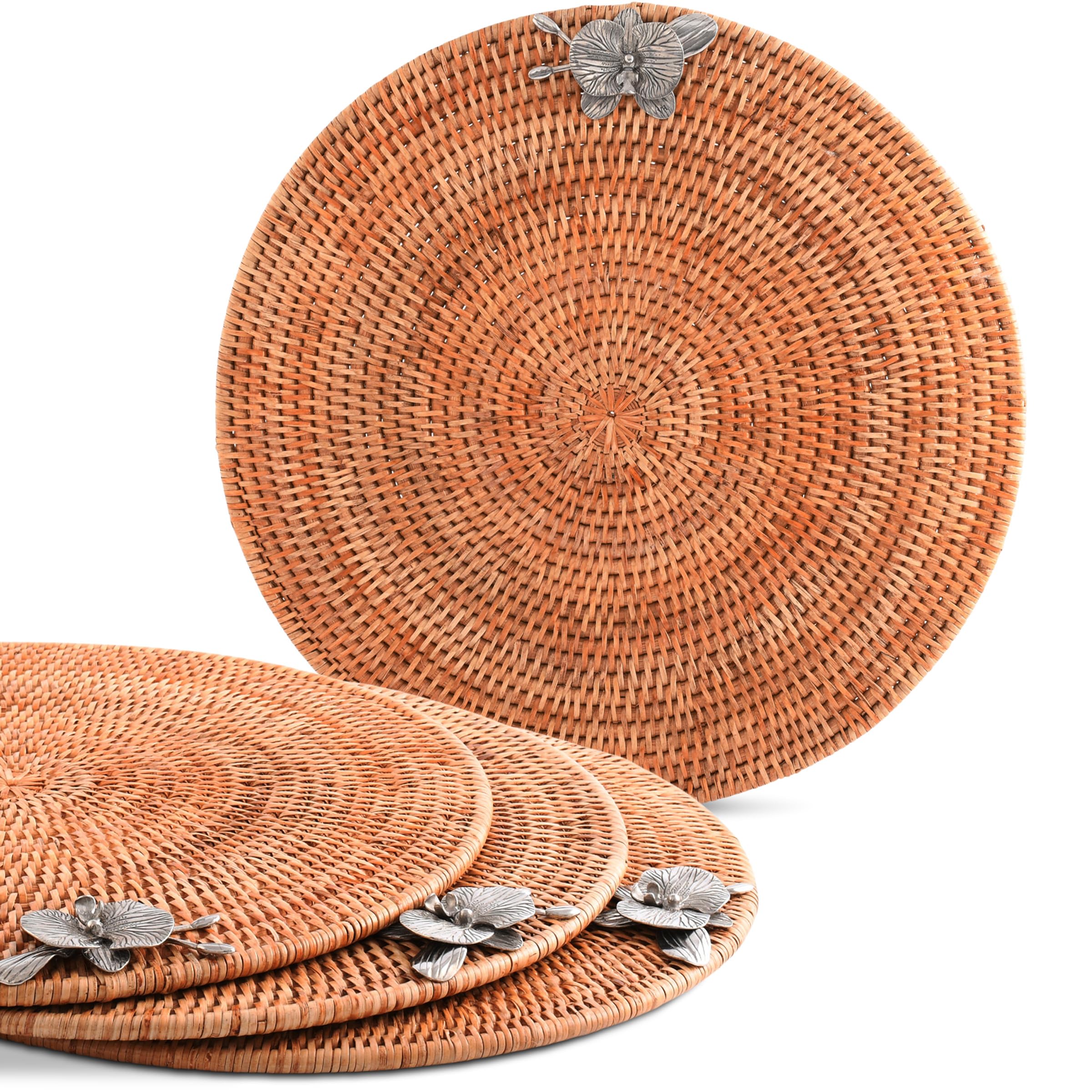 Amazon.com: Vagabond House Round Wicker Placemats with Pewter Orchid ...