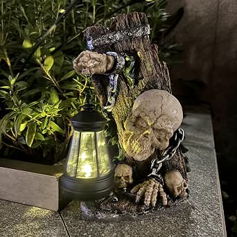 Yaoemei Realistic Skeleton Solar Skull Statue Home Decor, Chained Skull ...