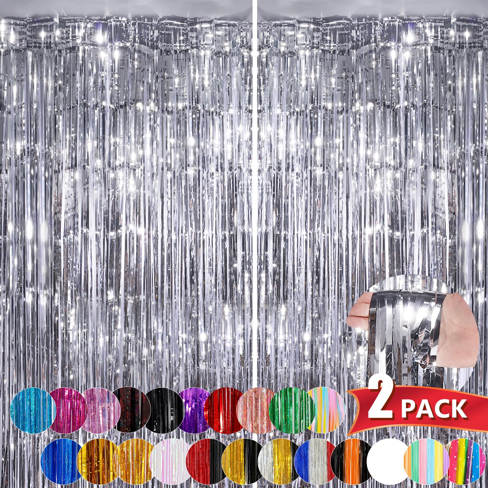 Amazon.com: Silver Metallic Tinsel Foil Fringe Curtains, 2 Pack 3.3x8.3 ...