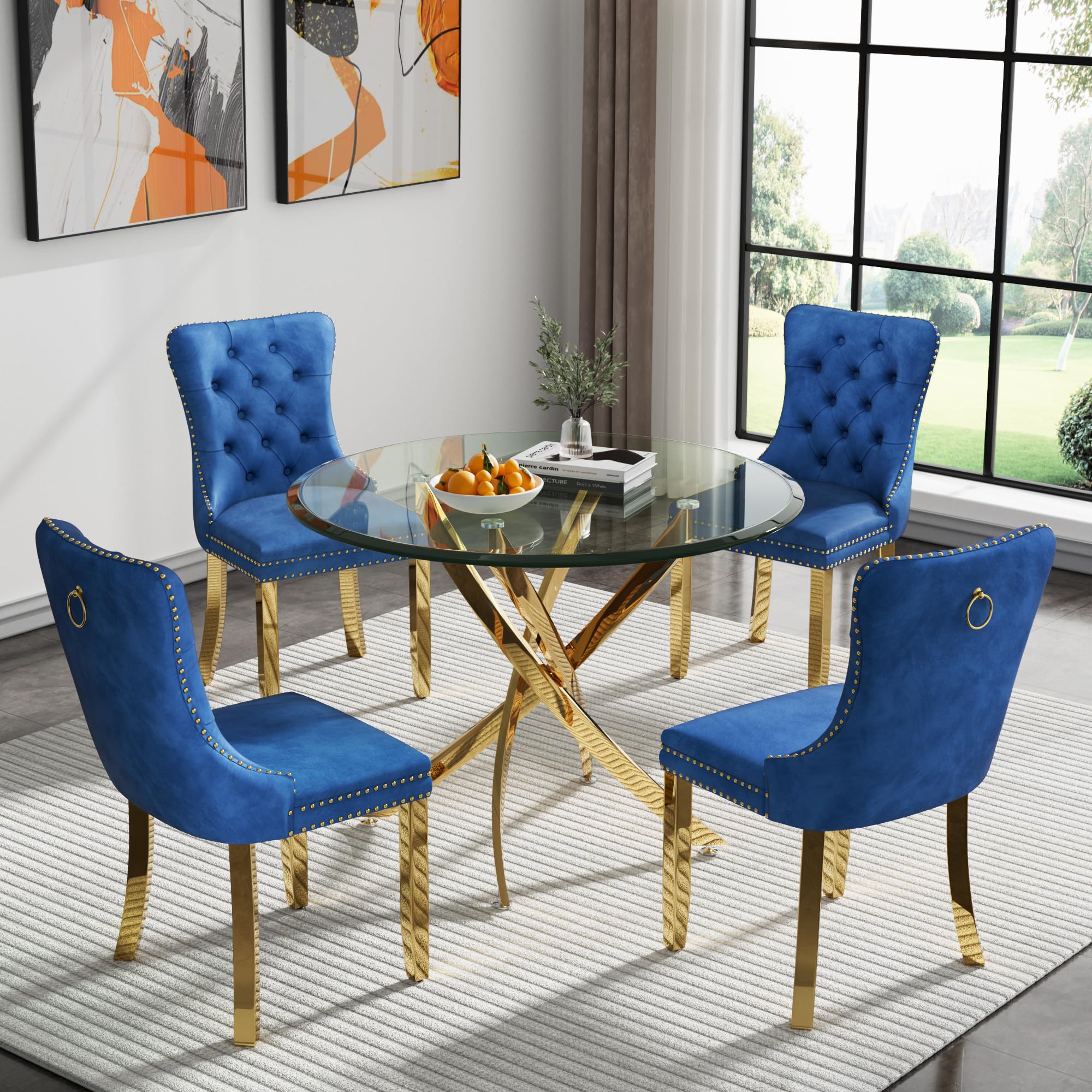 Amazon.com - 5 Piece Dining Table Set for 4, Glass Dining Table with ...