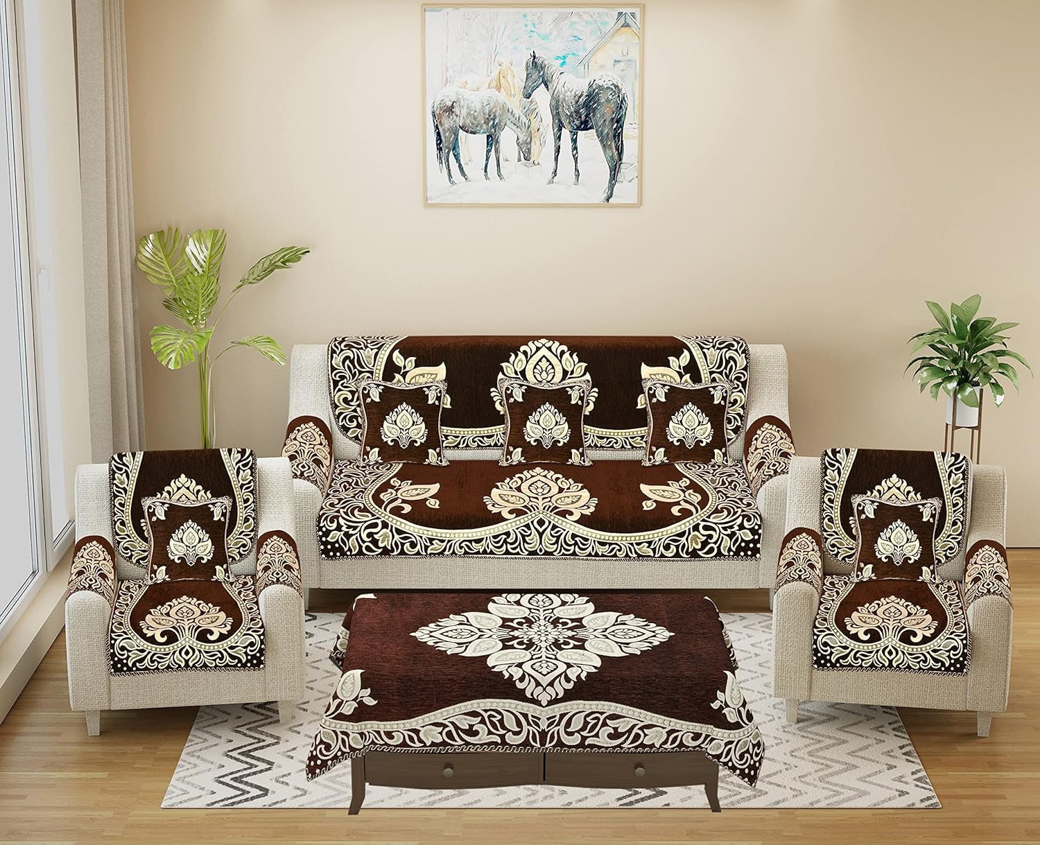 jayvaam Sofa Seater Slip Covers with Arm and Cushion and Table Cover ...