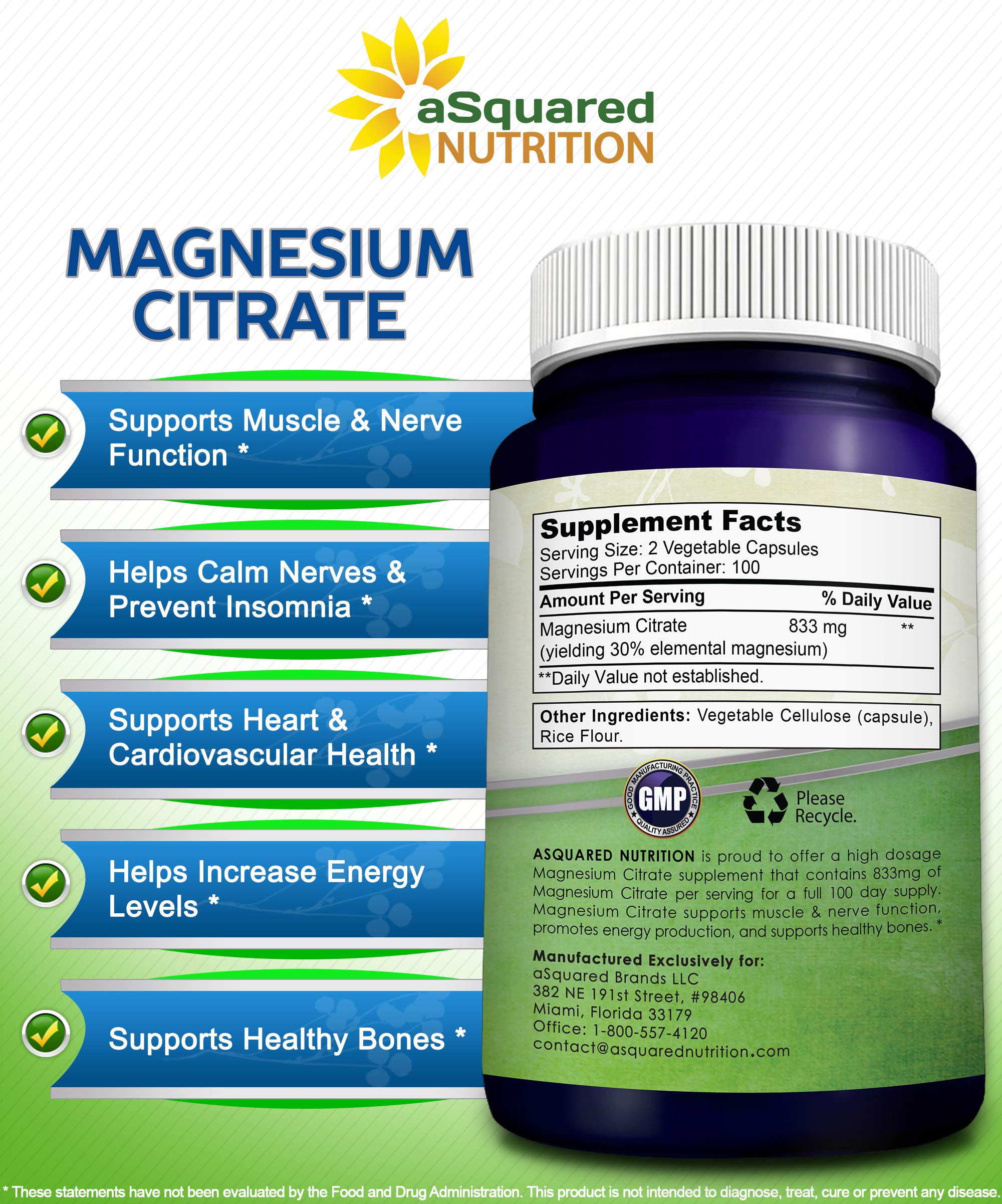 Buy Magnesium Citrate 833mg Supplement - 200 Veggie Capsules - Max ...