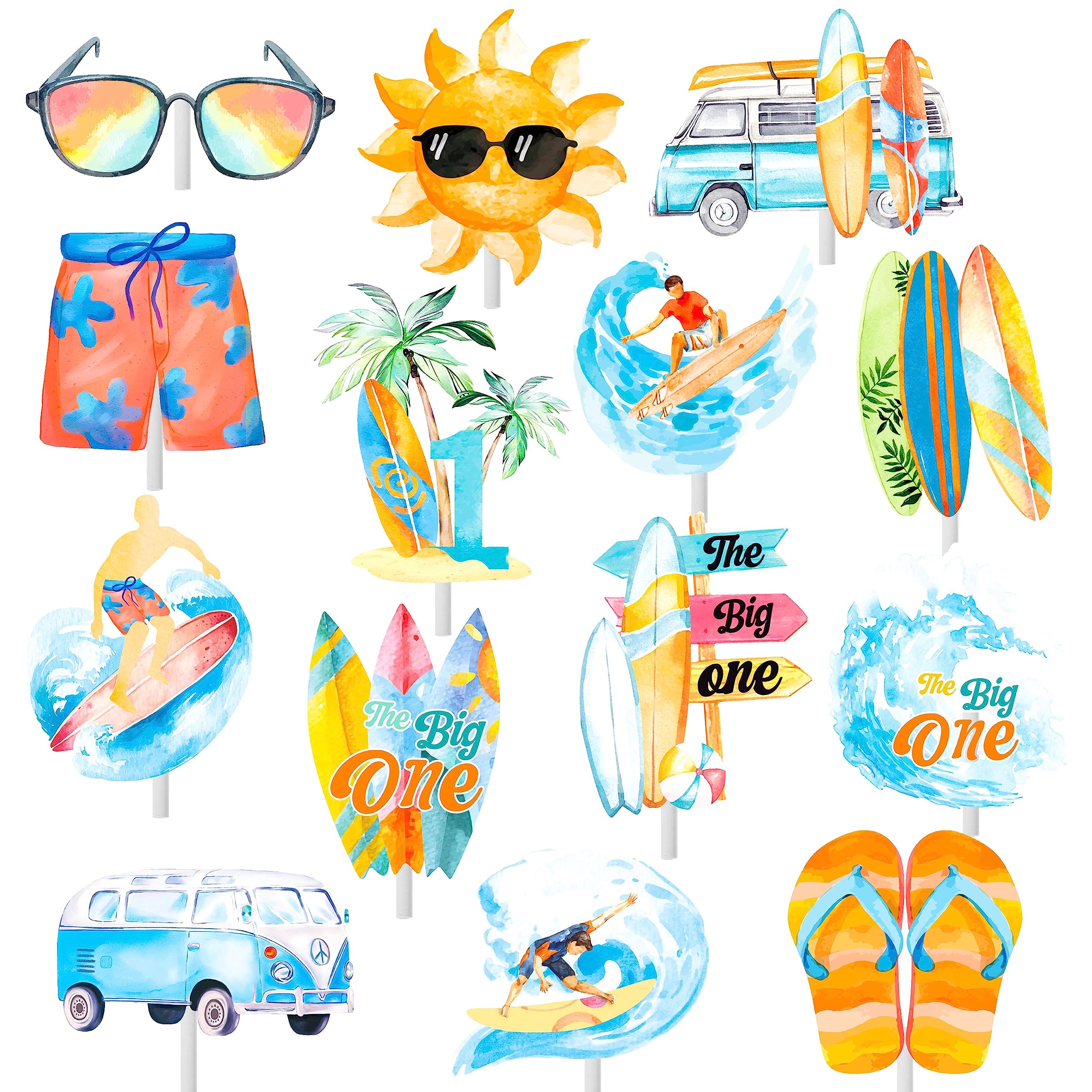 Amazon.com: Surfing Cupcake Toppers 36Pcs Surfboard Birthday Party ...