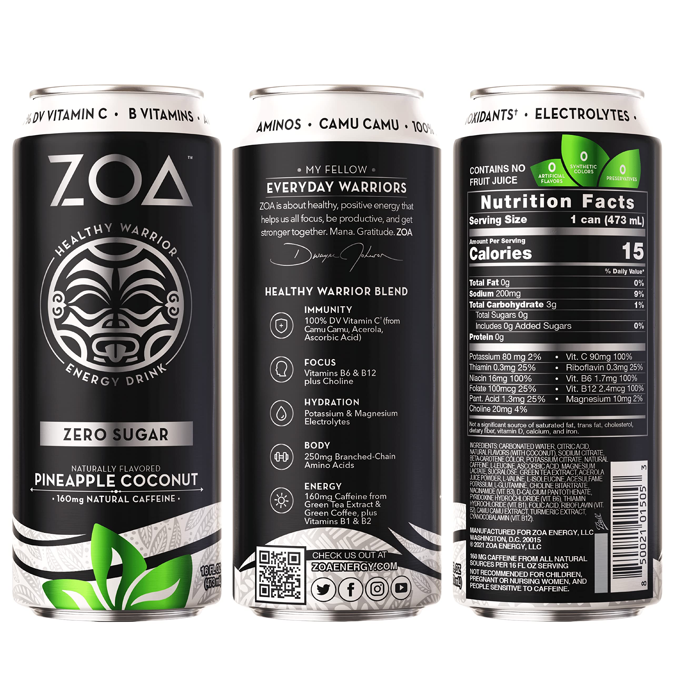 Snapklik.com : ZOA Zero Sugar Energy Drinks, Pineapple Coconut - Sugar Free