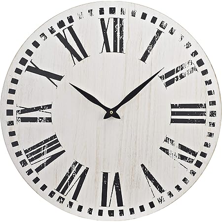 Amazon.com: 24-Inch Wood White Rustic Farmhouse Silent Non-Ticking ...