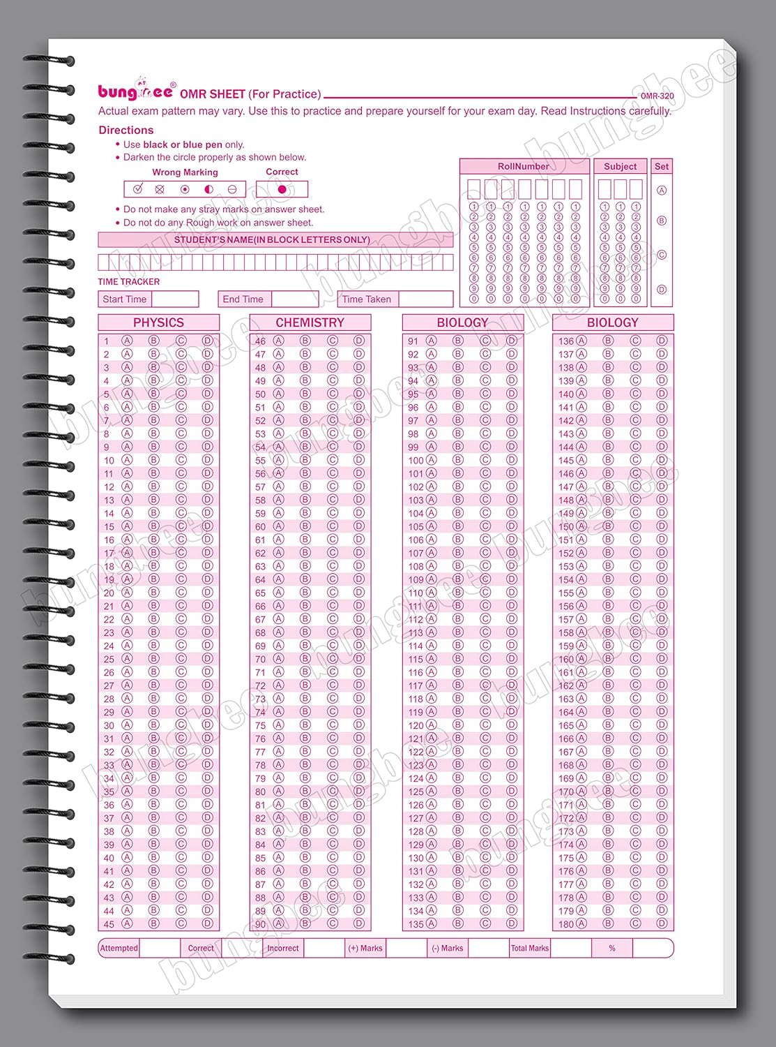 OMR Sheets for Practice 180 MCQs by BUNGBEE - 100 Sheets Spiral ...