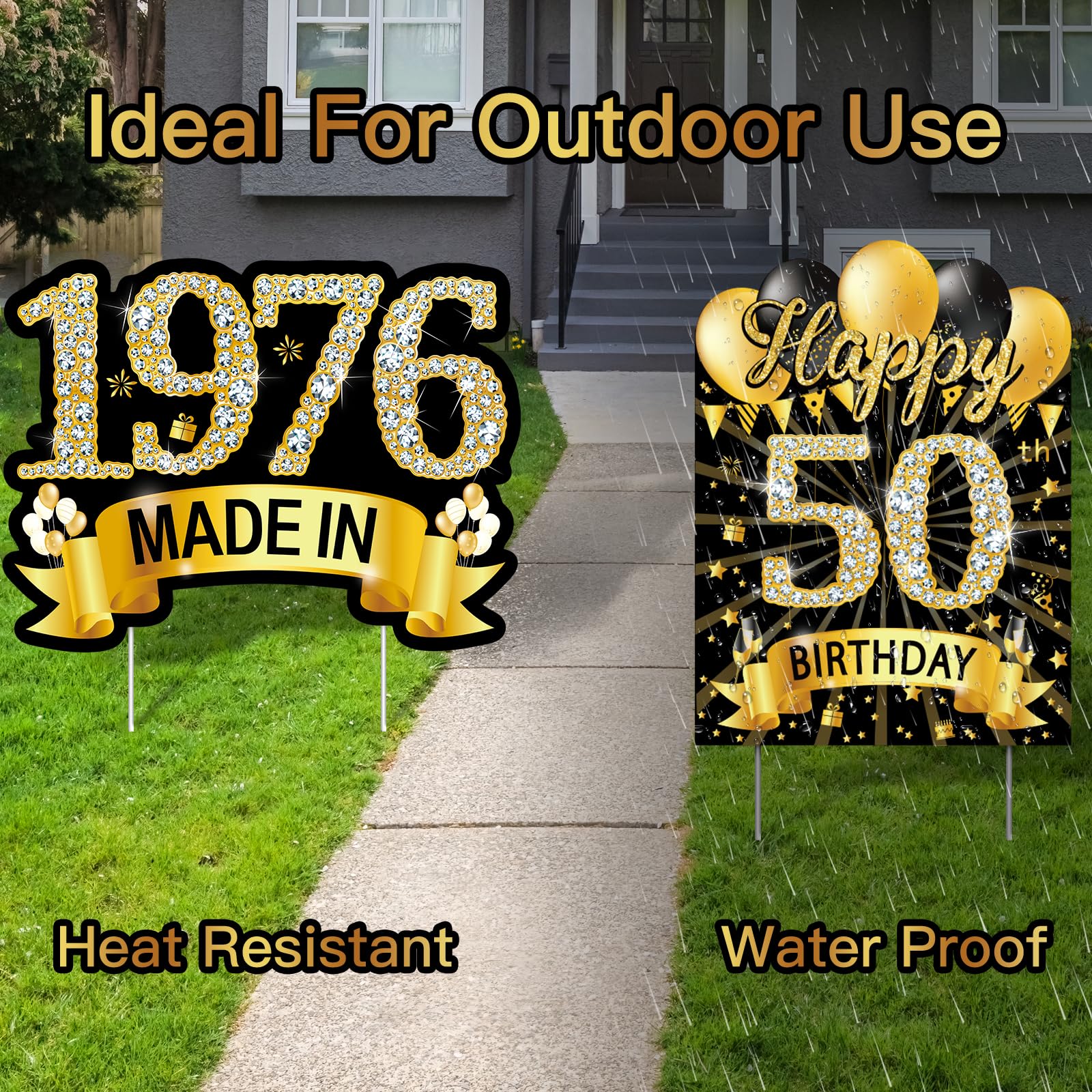 Snapklik.com : 7Pcs Black Gold 50th Birthday Yard Sign Decorations For ...