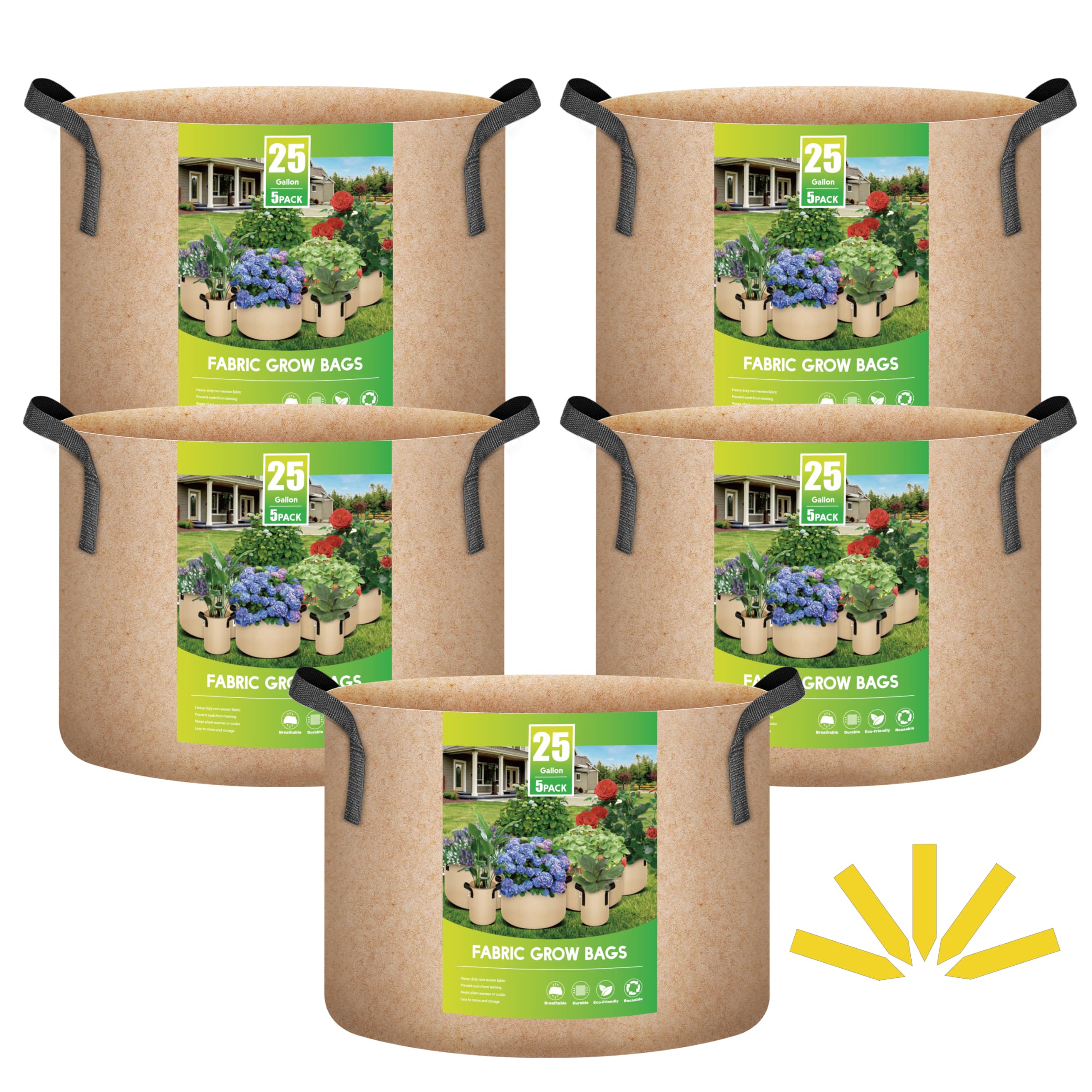 Snapklik.com : iPower 5 Pack 25 Gallon Tan Grow Bags, Garden Planting ...