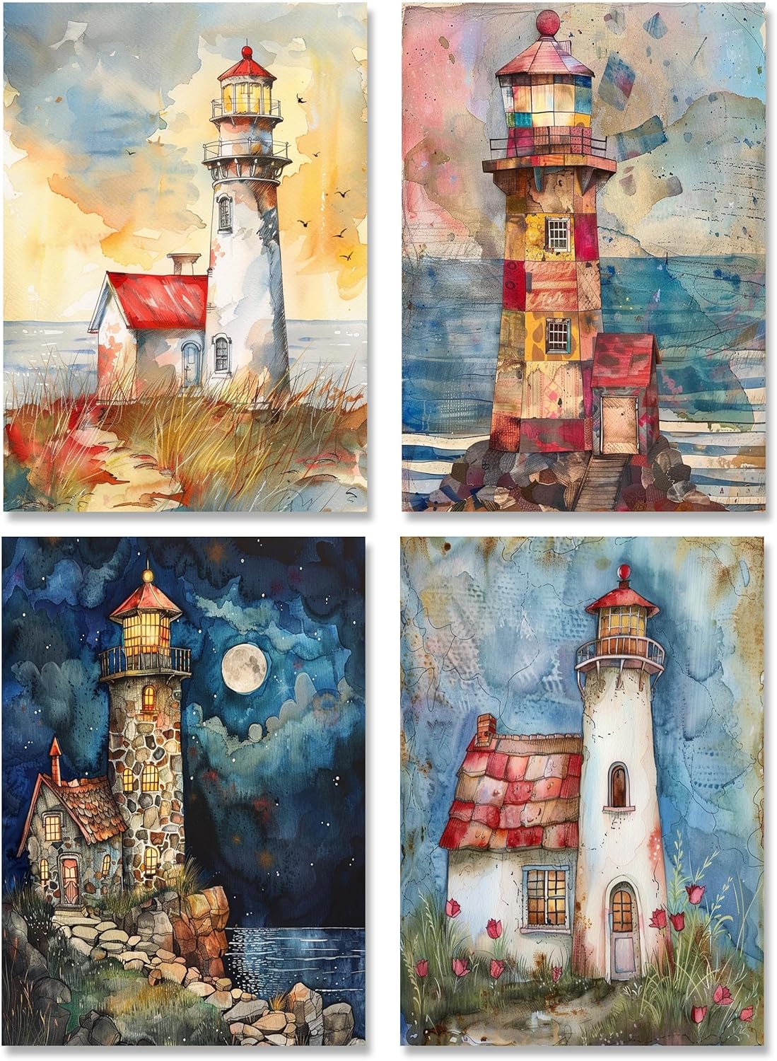 Amazon.com: Gotham Decor Set of 4 Prim Lighthouses Art Semi Gloss 8" x ...