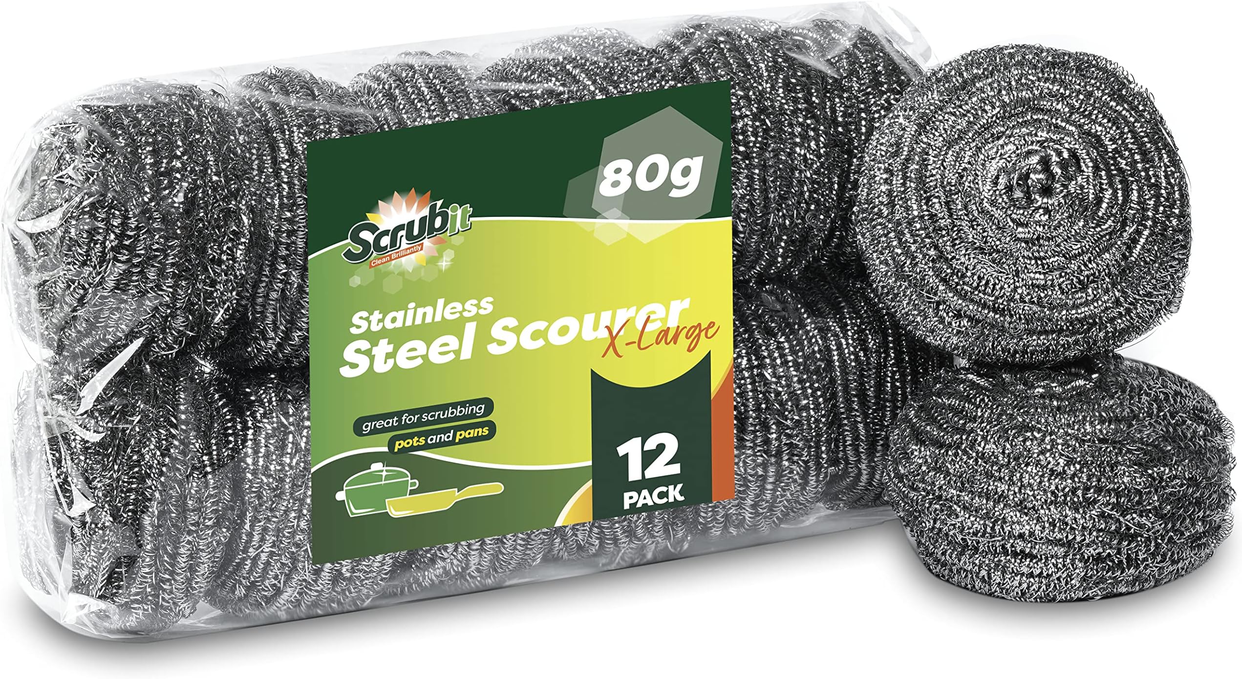 Amazon.com: 12 Pack Stainless Steel Scourers by Scrub It – Steel Wool ...