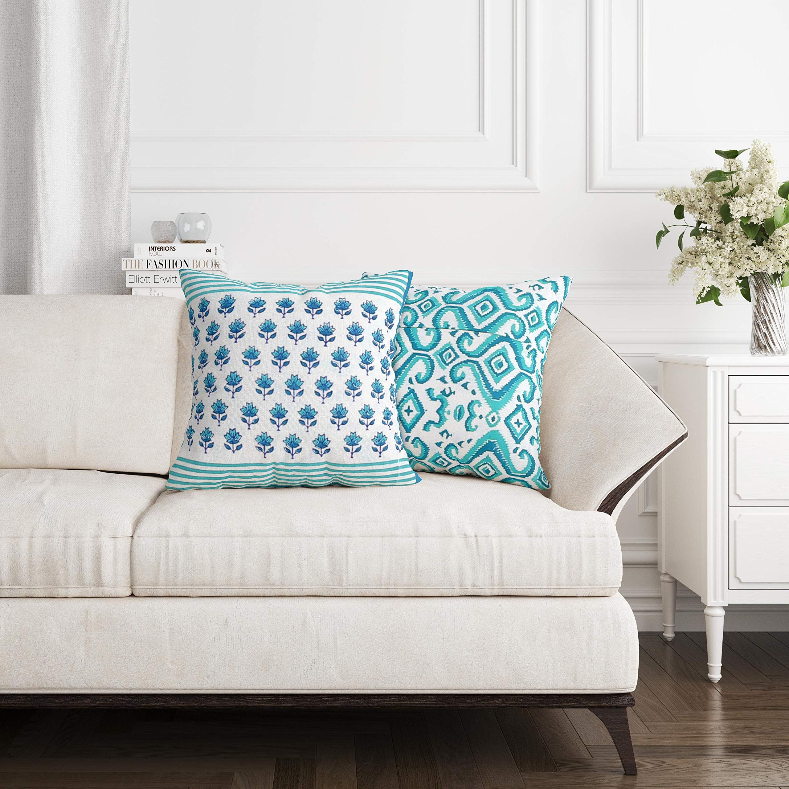 Buy BLOCKS OF INDIA Hand Block Printed Cotton Linen Cushion Cover (16 x ...